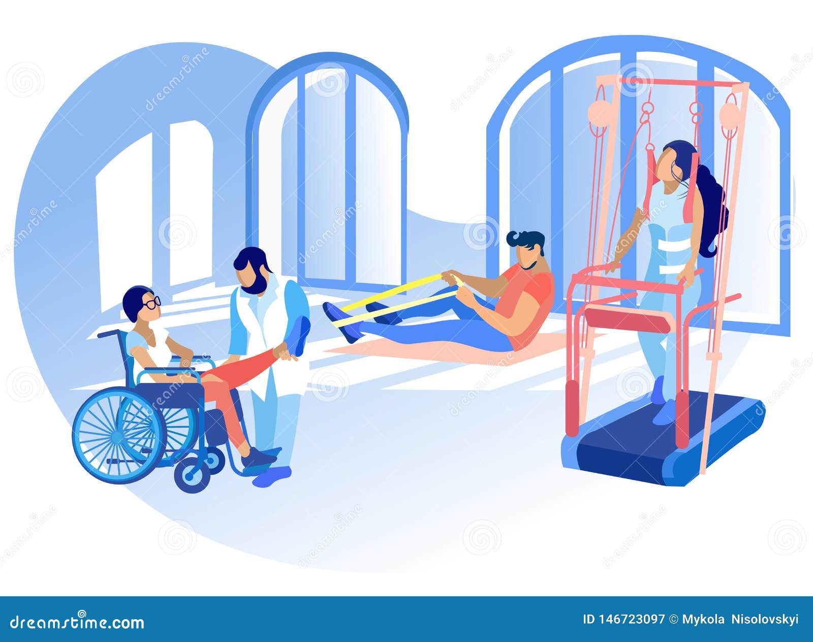 Rehabilitation Disabled Physiotherapy Vector Stock Vector