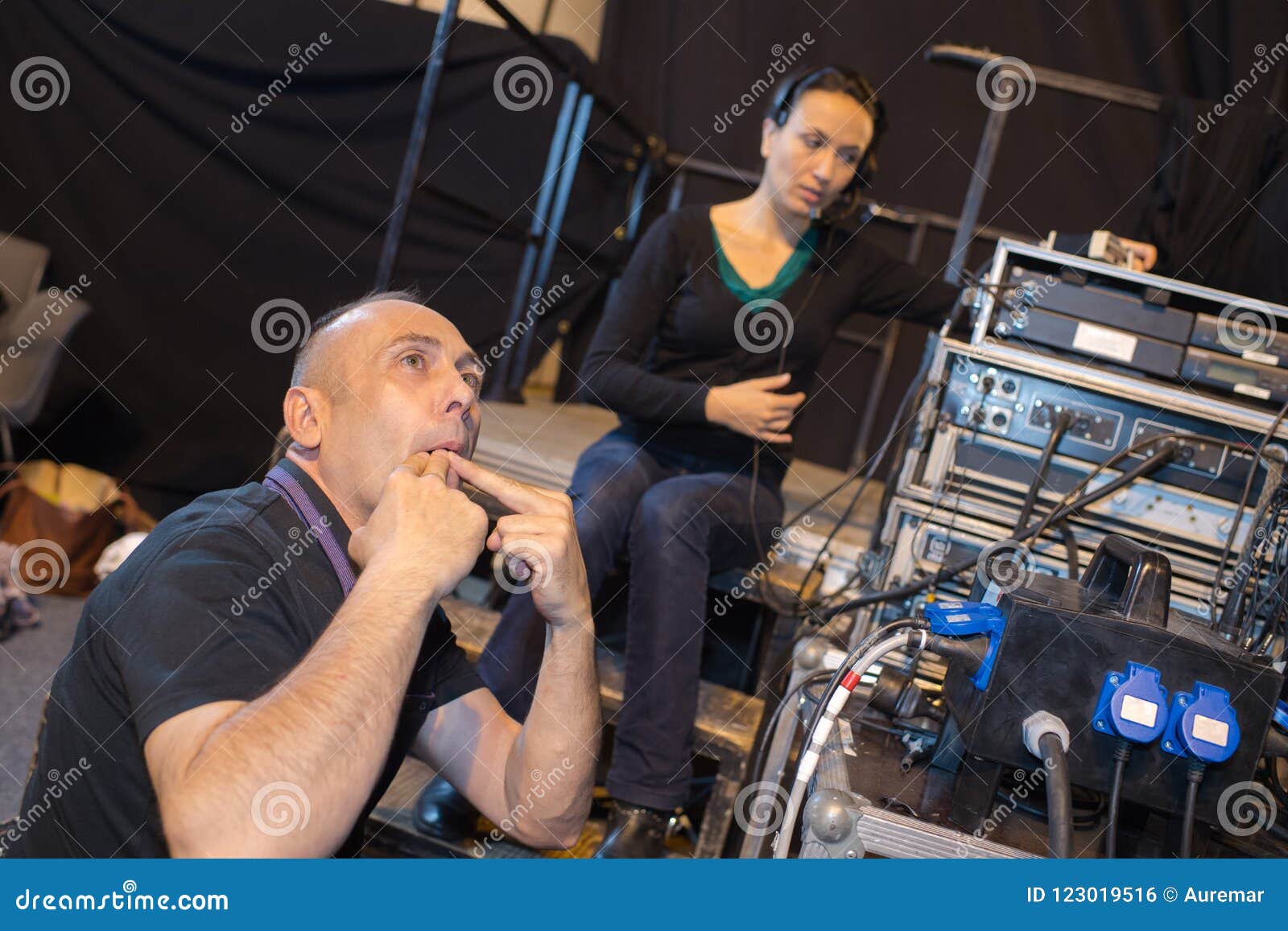 Rehearsal with sound crew stock photo. Image of control - 123019516