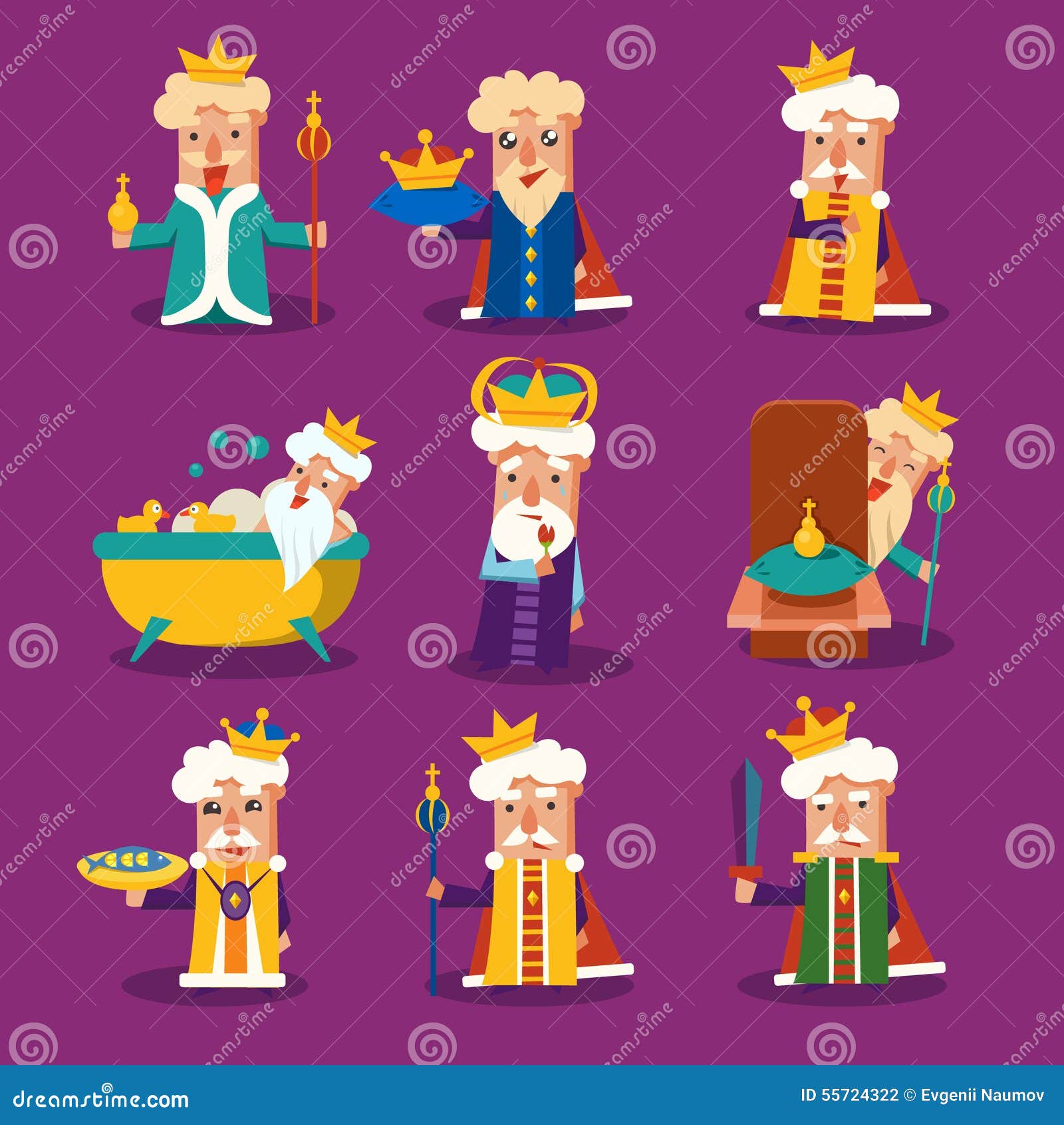 Rei Cartoon Illustration Set Ilustração do Vetor - Ilustração de pessoa ...