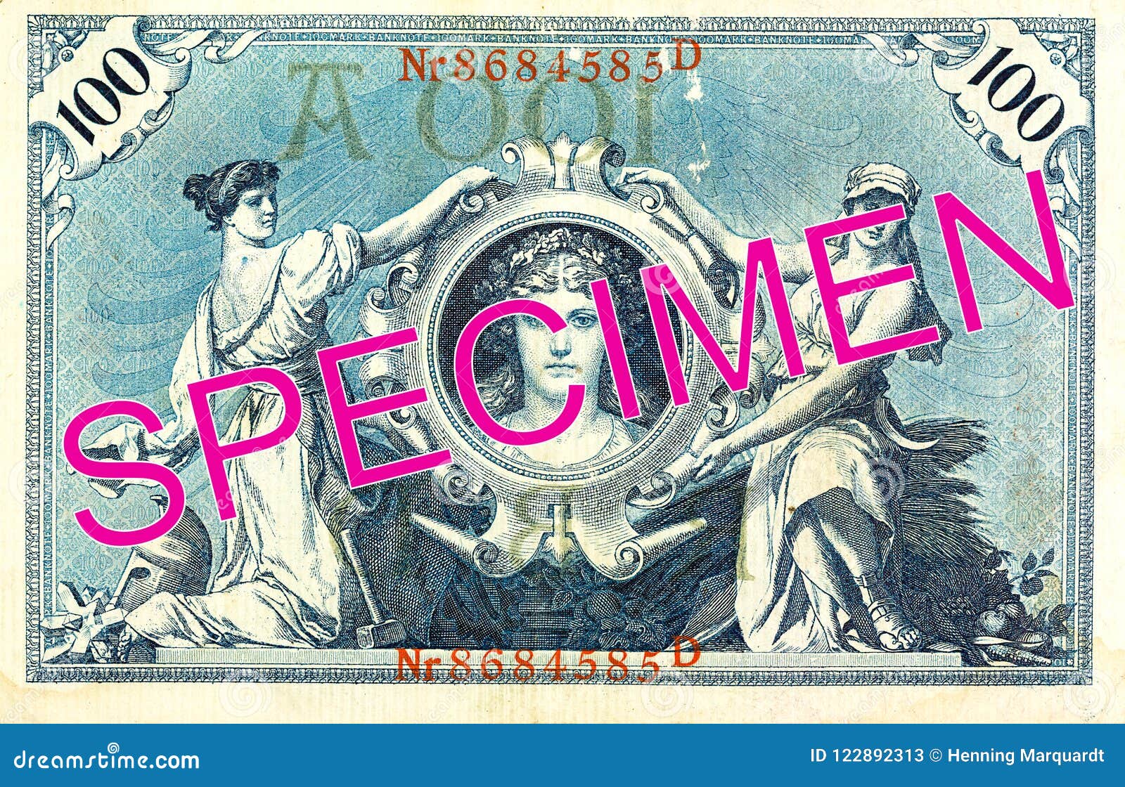 100 Reichsmark Bank Note 1908 Reverse Stock Image - Image of money ...