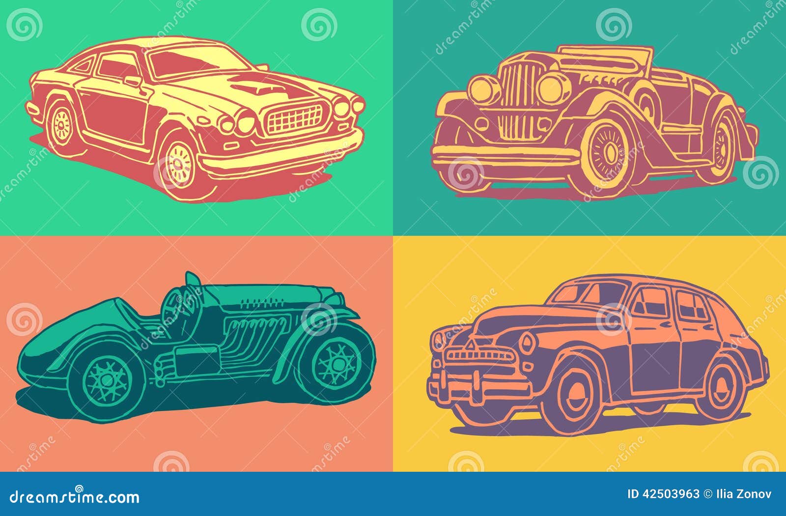 Reihe der Retro- Autos vektor abbildung. Illustration von ikone - 42503963