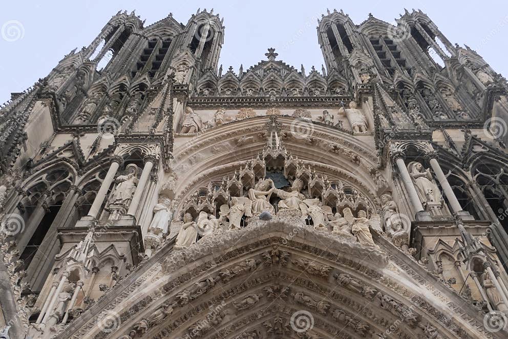 Reims Cathedral Facade stock image. Image of famous - 353510357