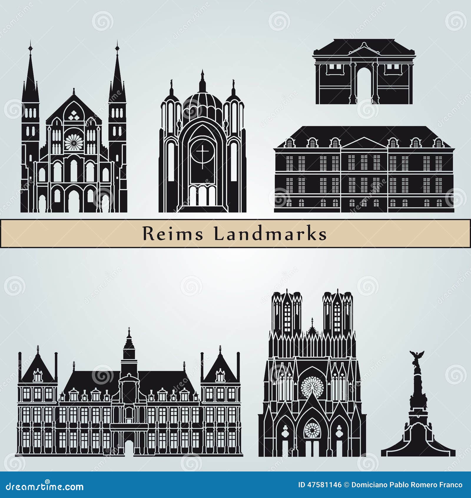 Reims Landmarks and Monuments Stock Vector - Illustration of outline ...