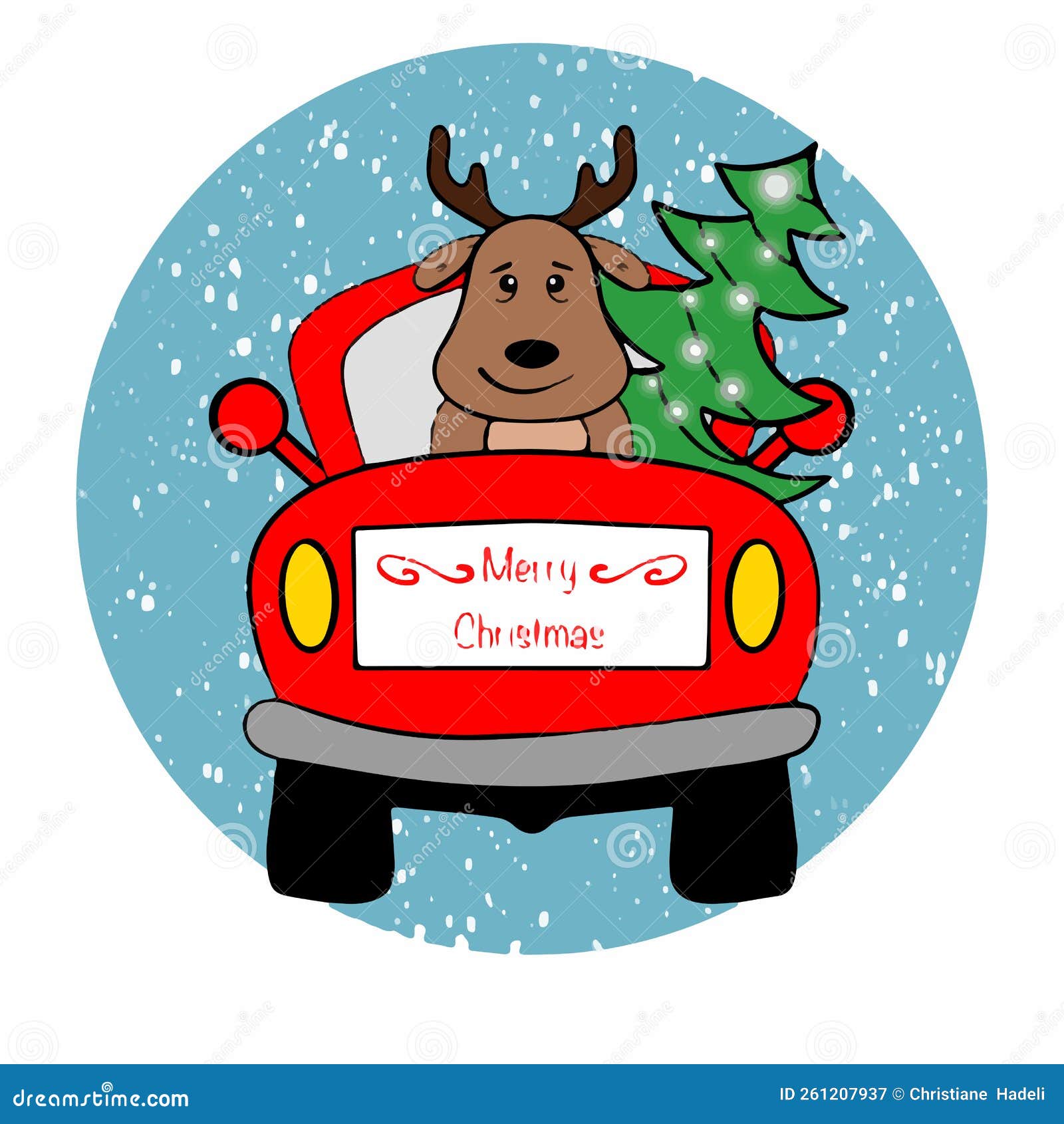 Reindeer and car stock vector. Illustration of wildlife - 261207937