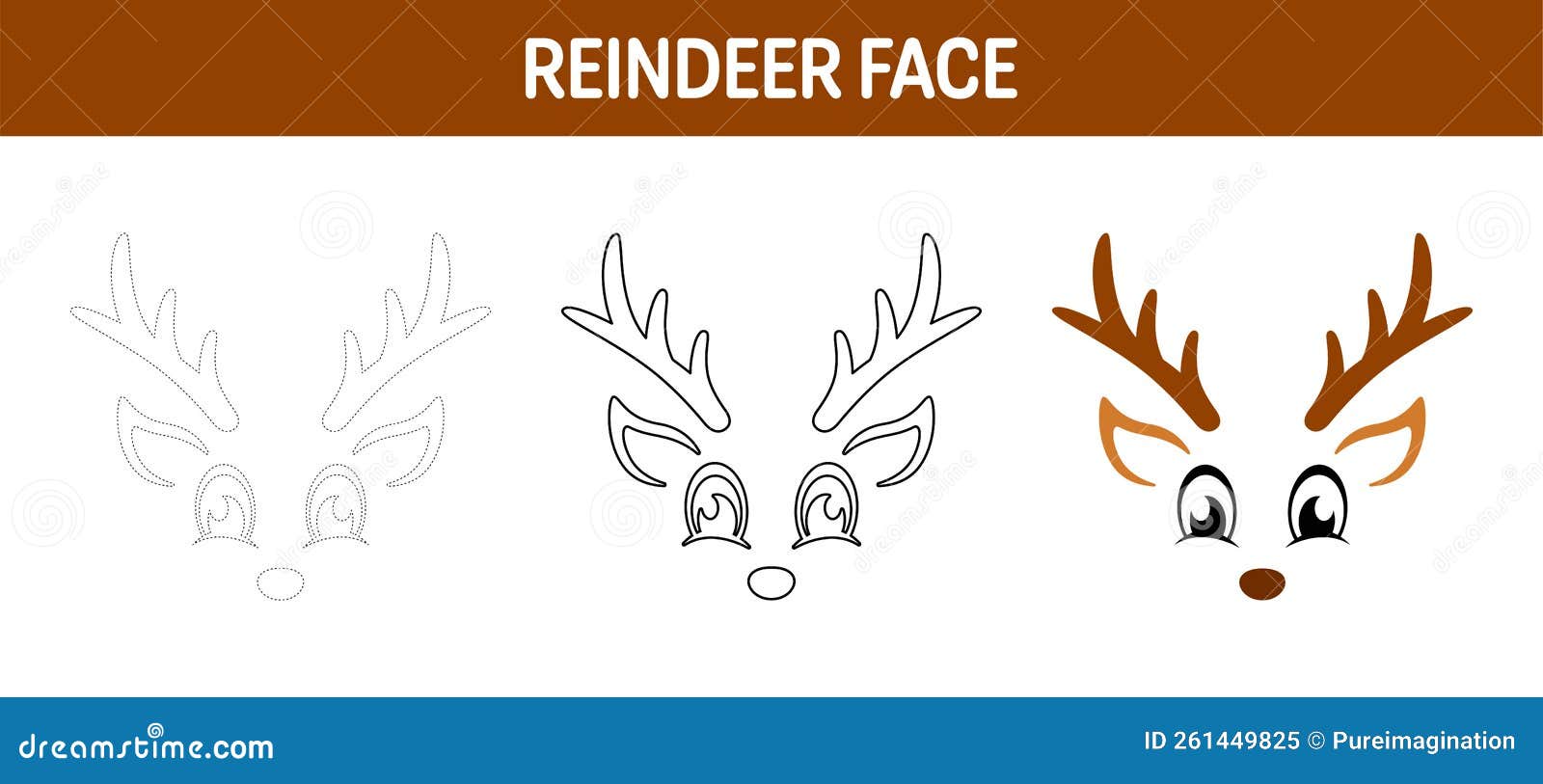 Reindeer Face Tracing and Coloring Worksheet for Kids Stock Vector ...
