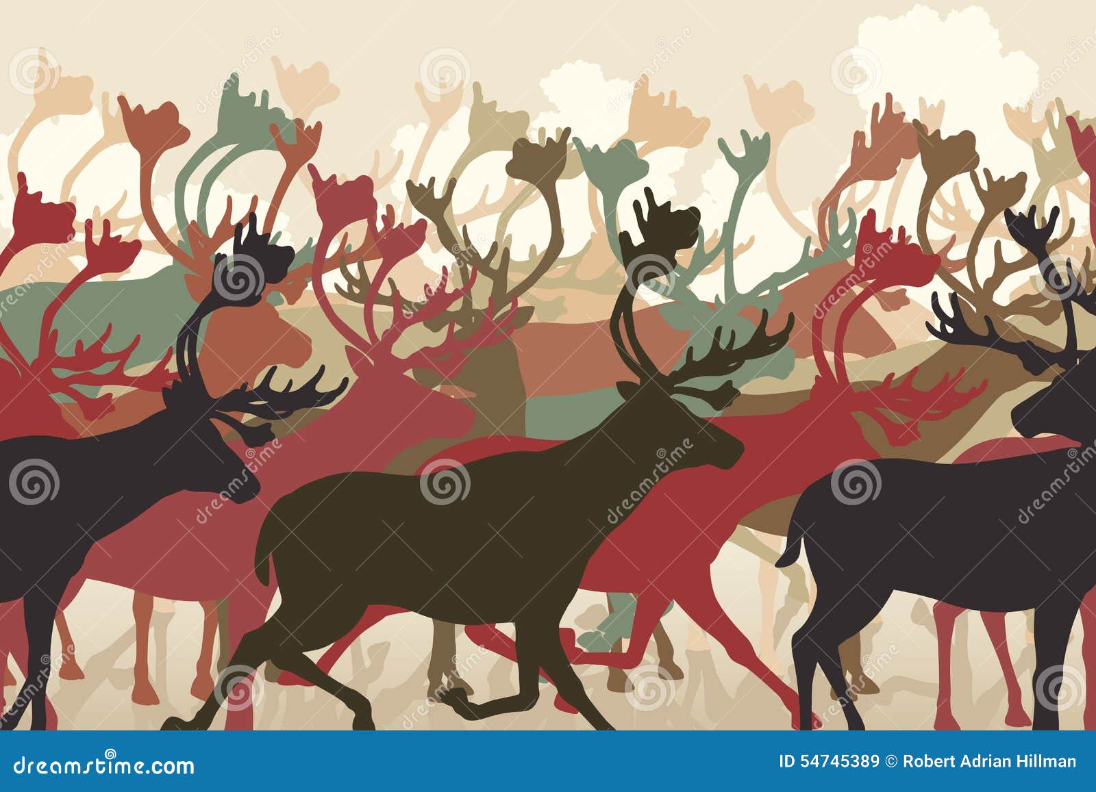 Reindeer herd stock vector. Illustration of vector, antlers - 54745389