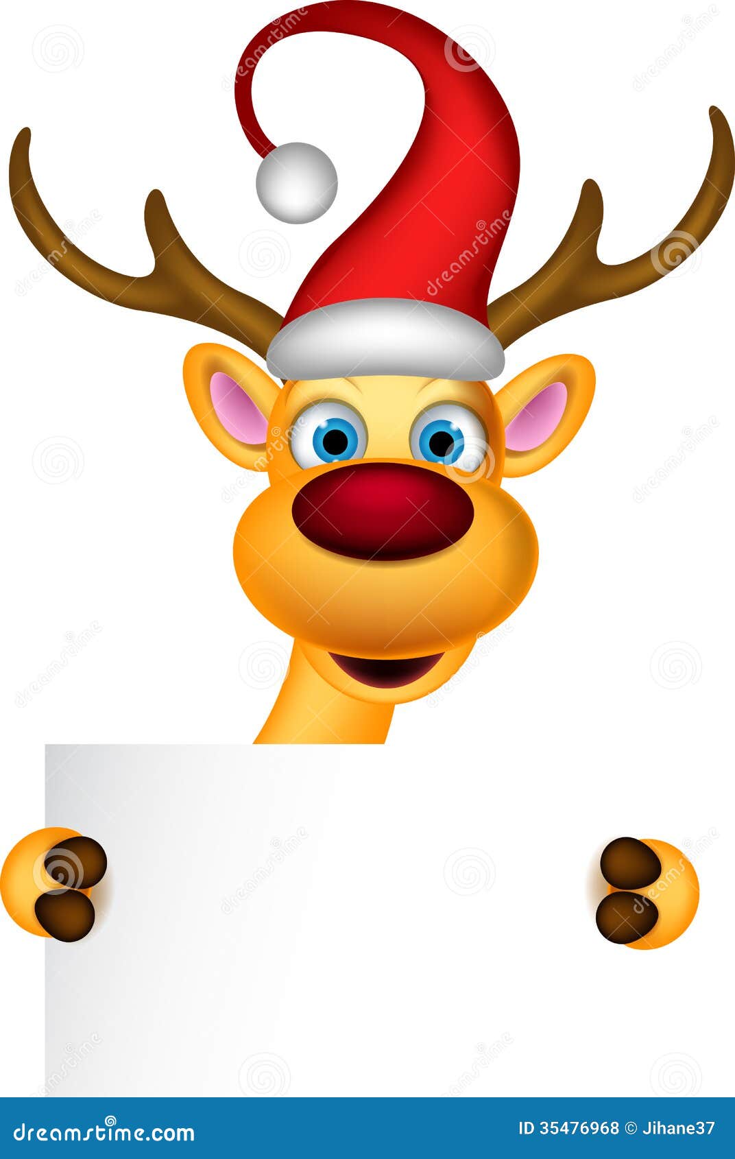 Reindeer and Santa Hat with Blank Sign Stock Illustration ...