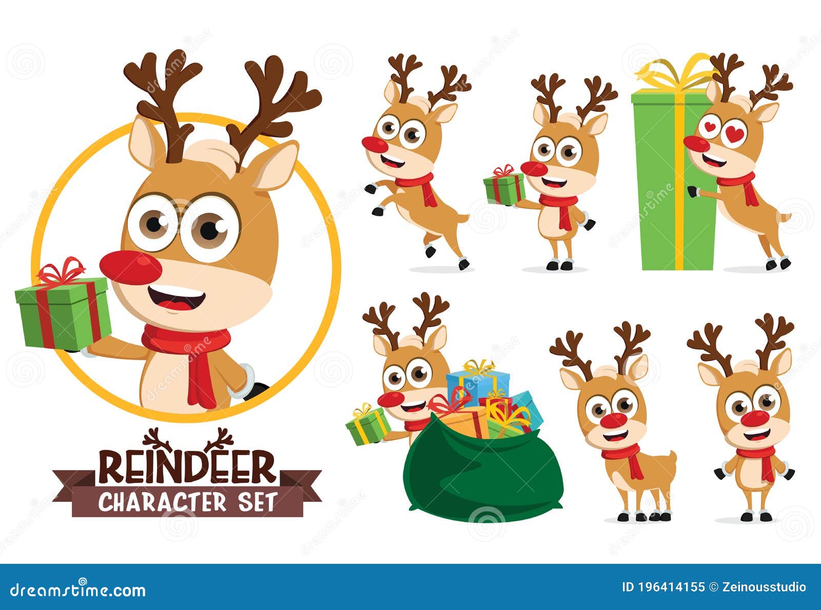 Reindeers Character Vector Set. Reindeer Characters in Different Gift ...