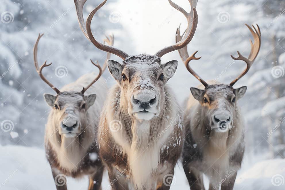 Reindeers in the snow stock illustration. Illustration of claus - 315227276
