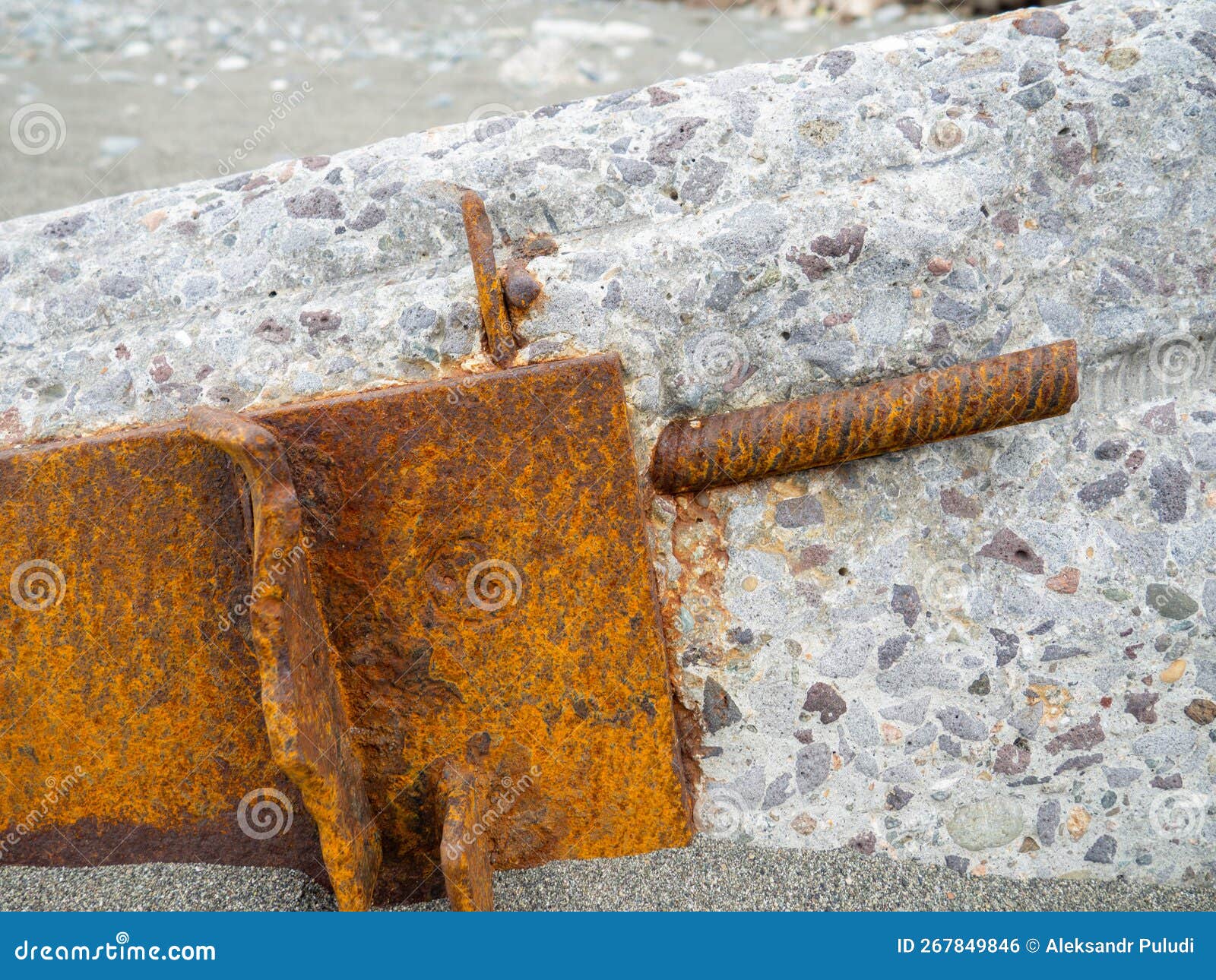 Reinforced Concrete. Destroyed Building Material. Rusty Iron ...