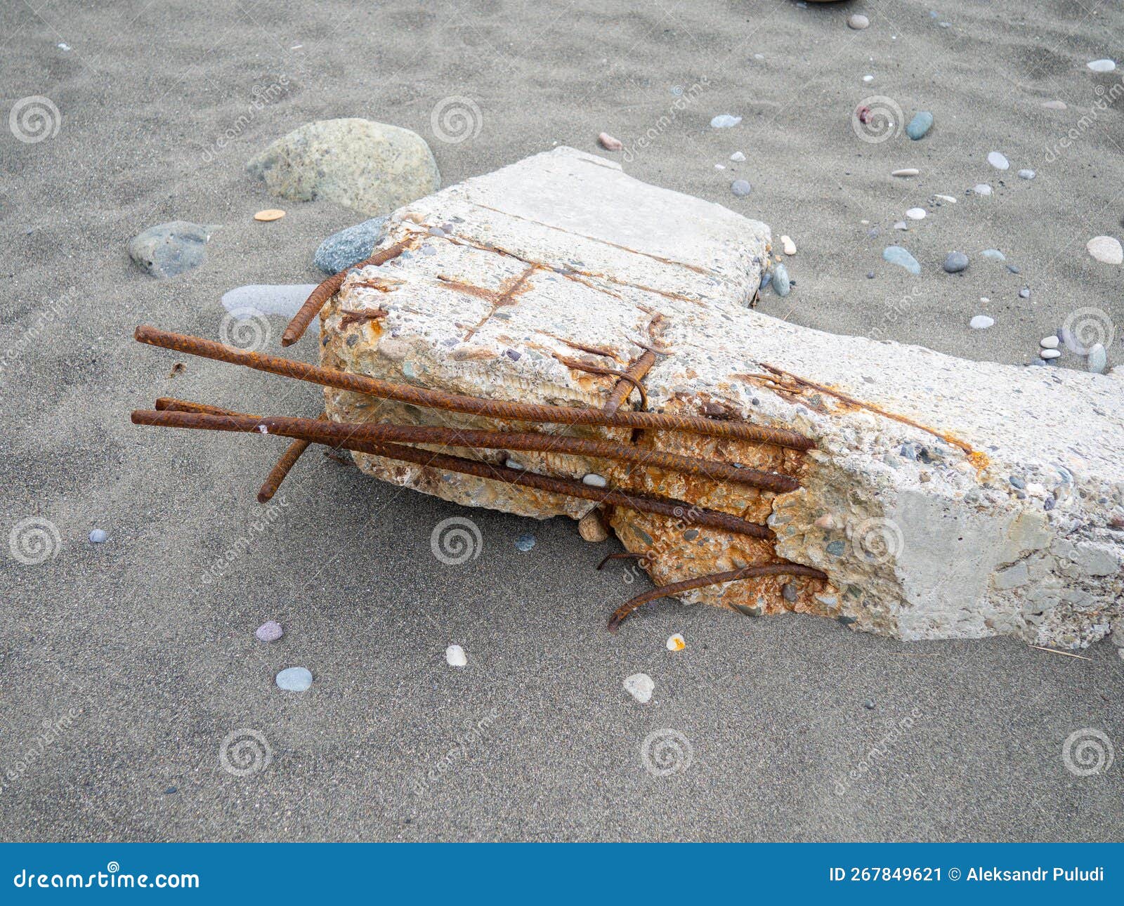 Reinforced Concrete. Destroyed Building Material. Rusty Iron ...