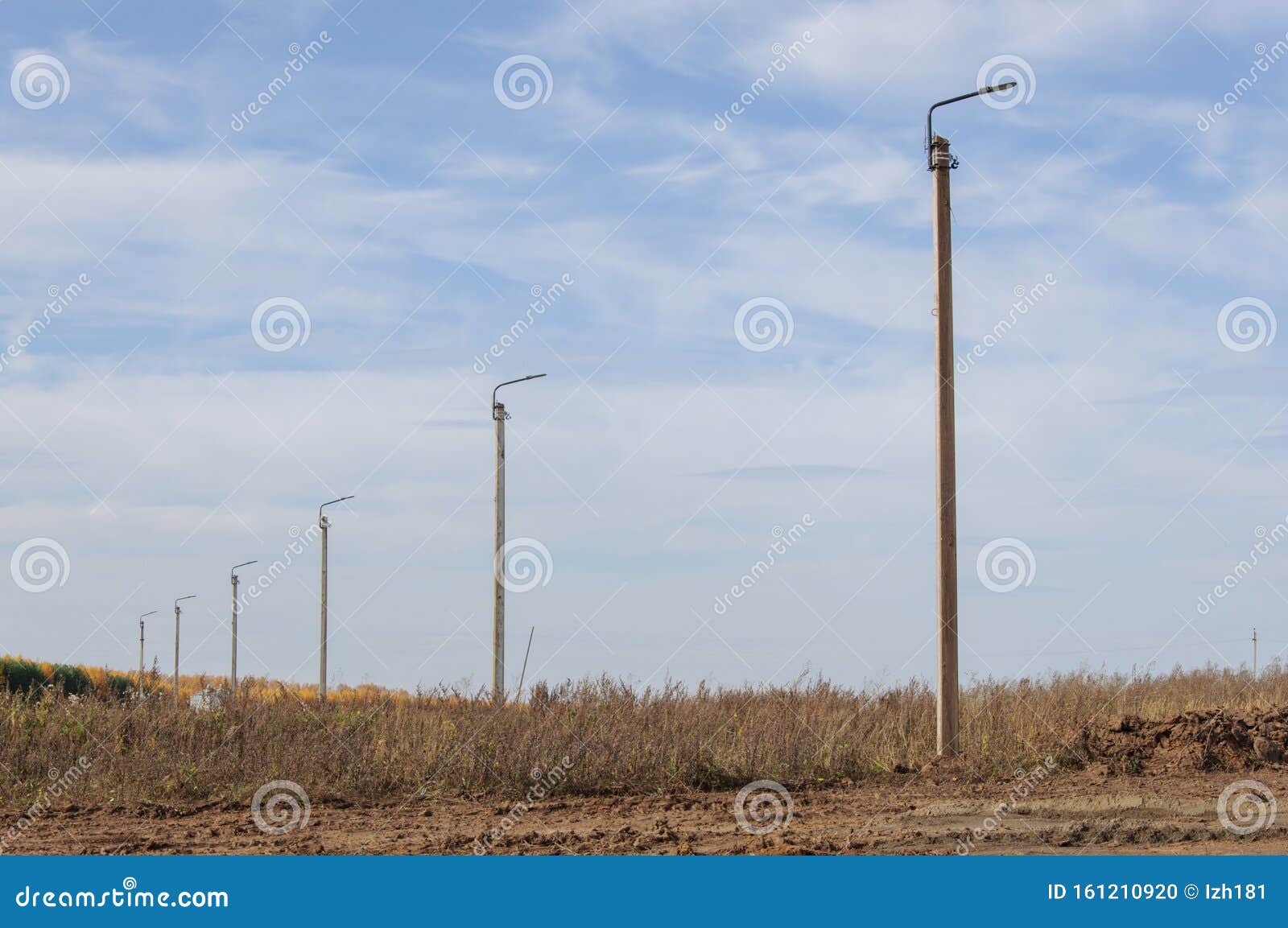 Reinforced Concrete Electric Lighting Poles with LED Lights Stock Photo ...