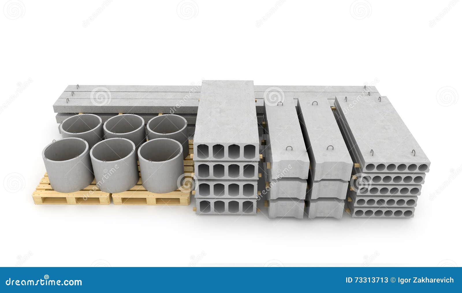 Reinforced Concrete Items on White Background. Stock Illustration ...