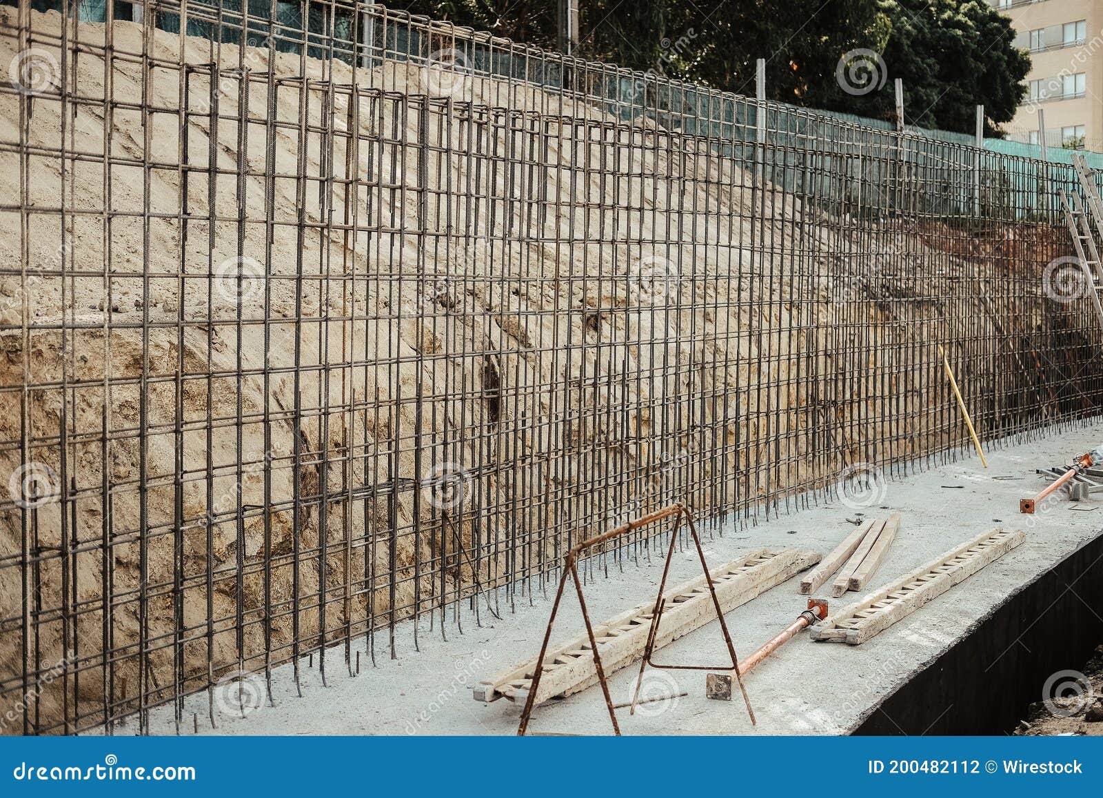 Reinforced Metal Mesh on a Concrete Wall Stock Photo - Image of cement ...