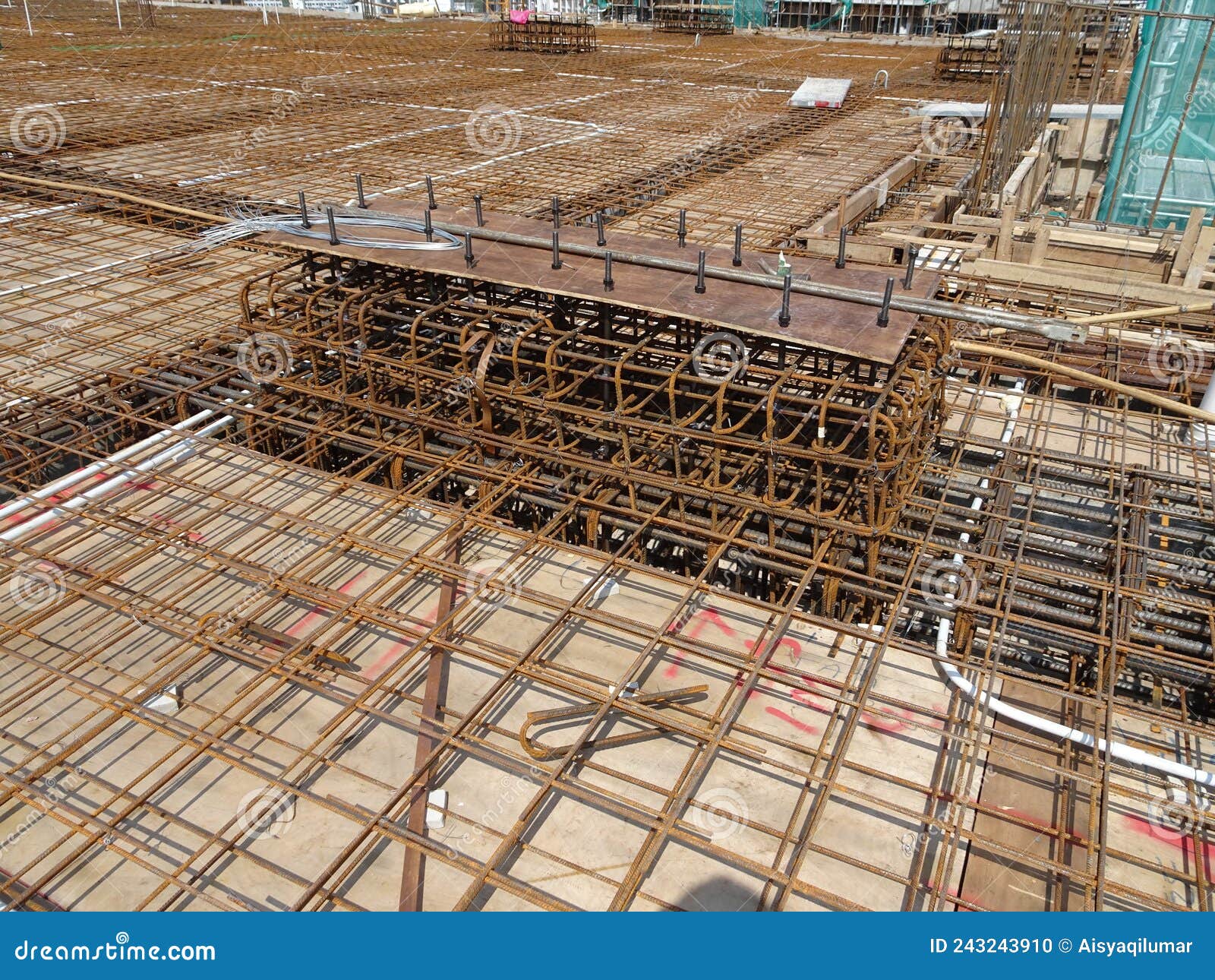 Reinforcement Bar Tied Together Using Tiny Wire and Place Editorial ...