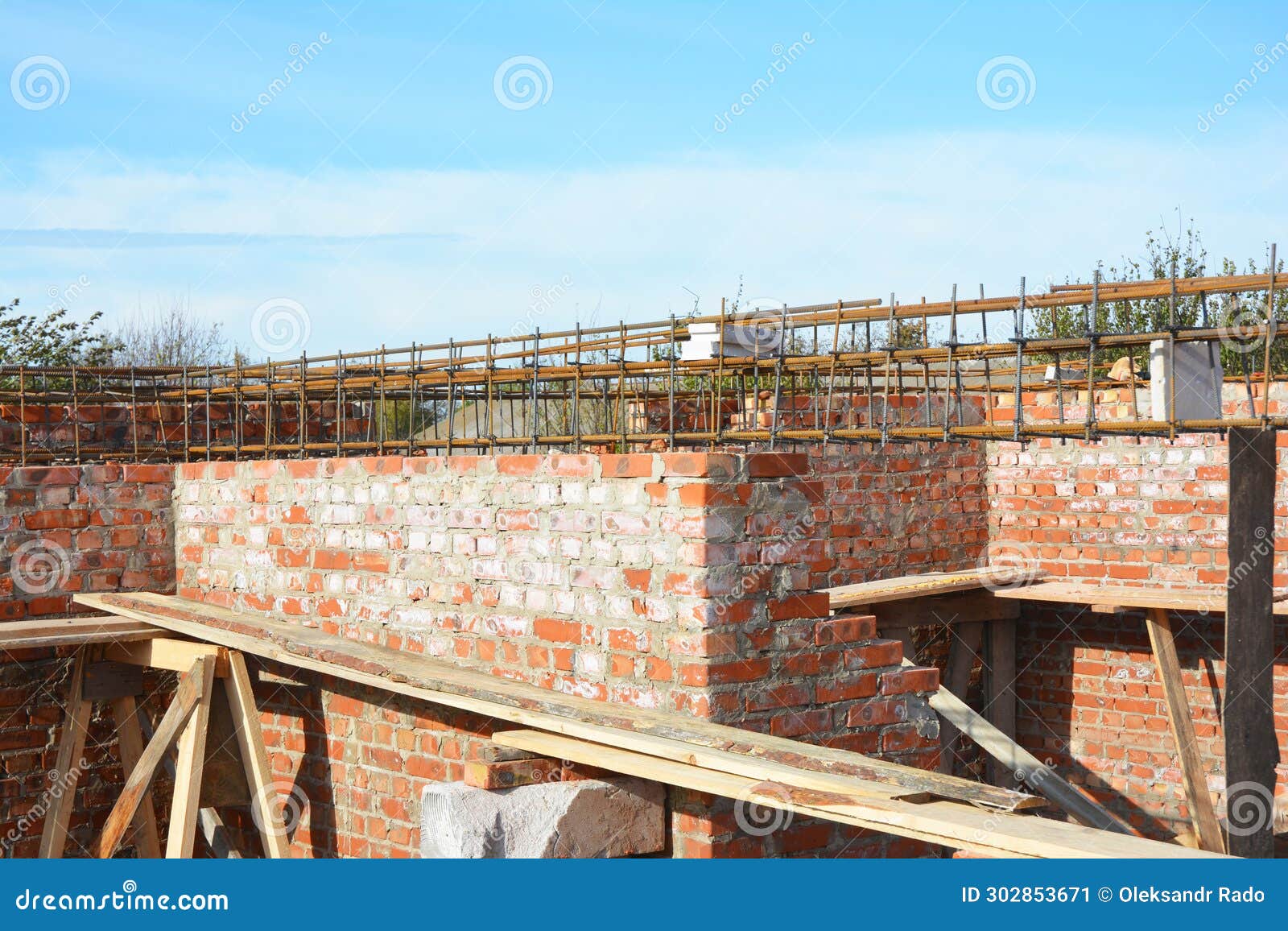 Reinforcement Concrete Bars with Wire Rod. Brickwork with Iron Bars for ...