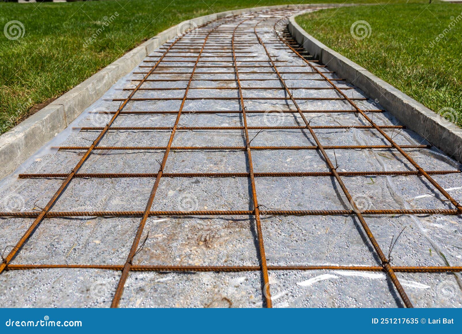 The Construction Stage of a Pedestrian Path in the Park. Steel Rods ...