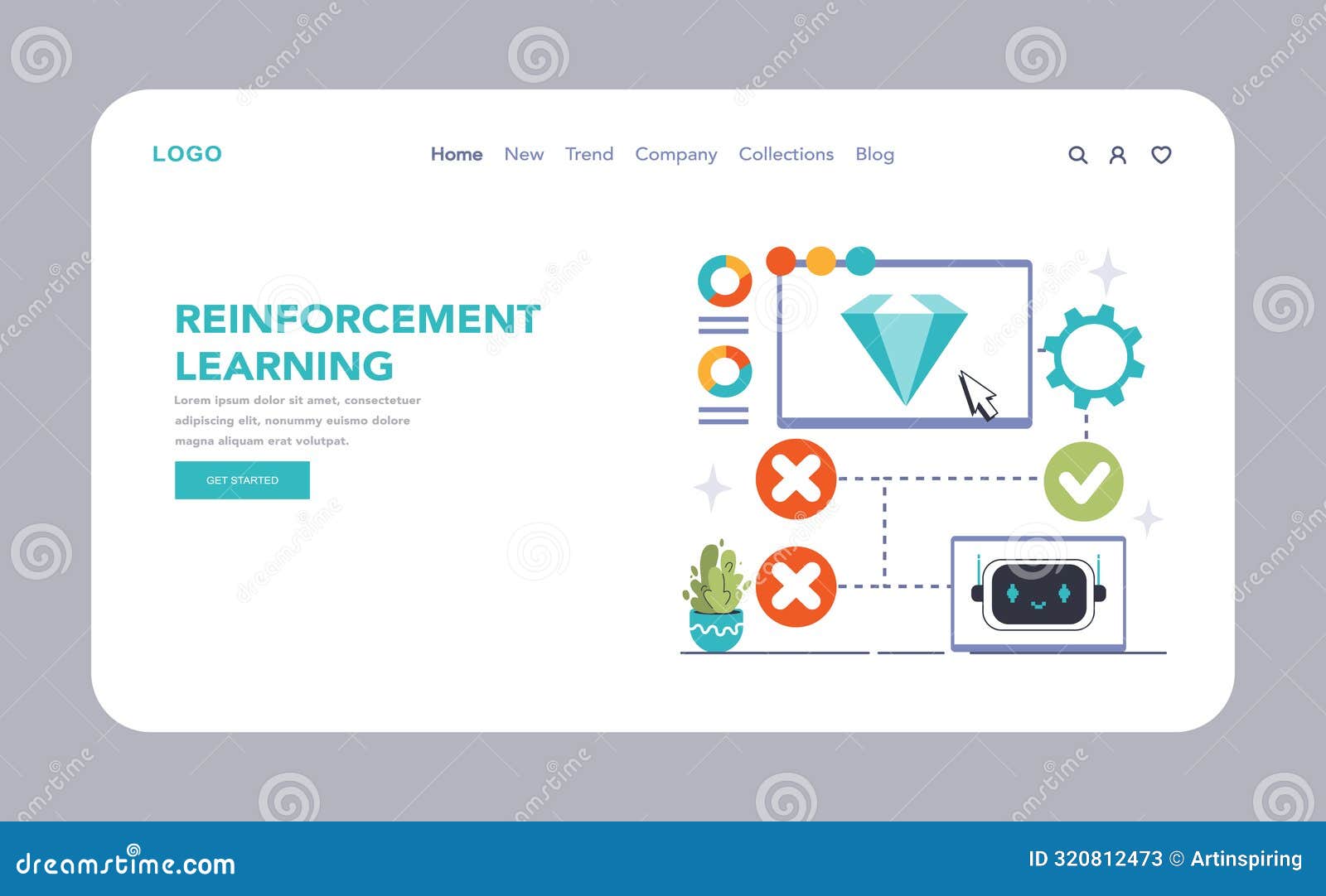 Reinforcement Learning Concept. Flat Vector Stock Vector - Illustration ...