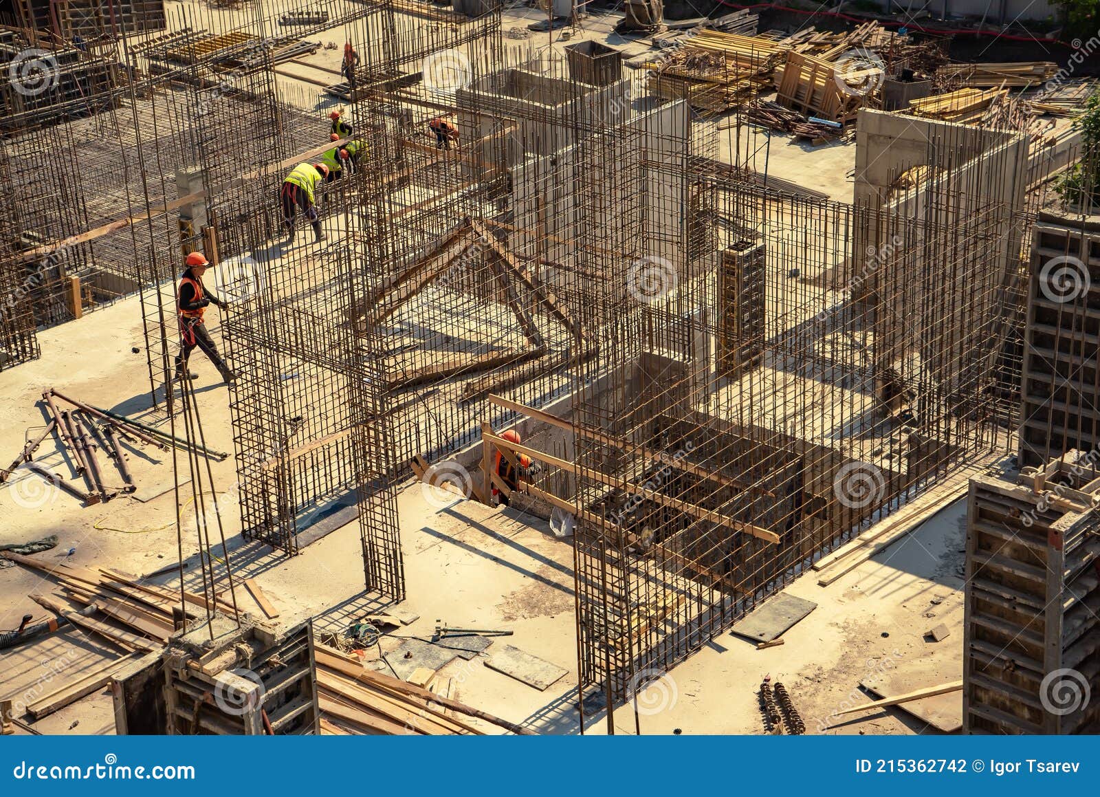 Reinforcement Process at a Construction Site in Monolithic Building ...