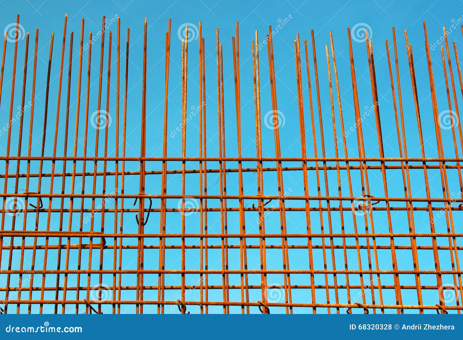 Reinforcement Steel Bars Against Blue Sky Background at Construction ...