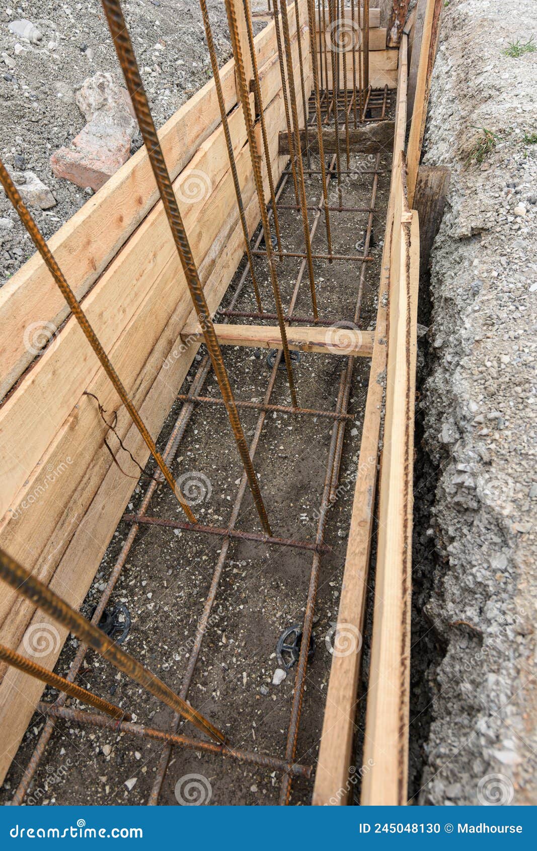 Reinforcement In A Strip House Wall Foundation. House Foundation ...