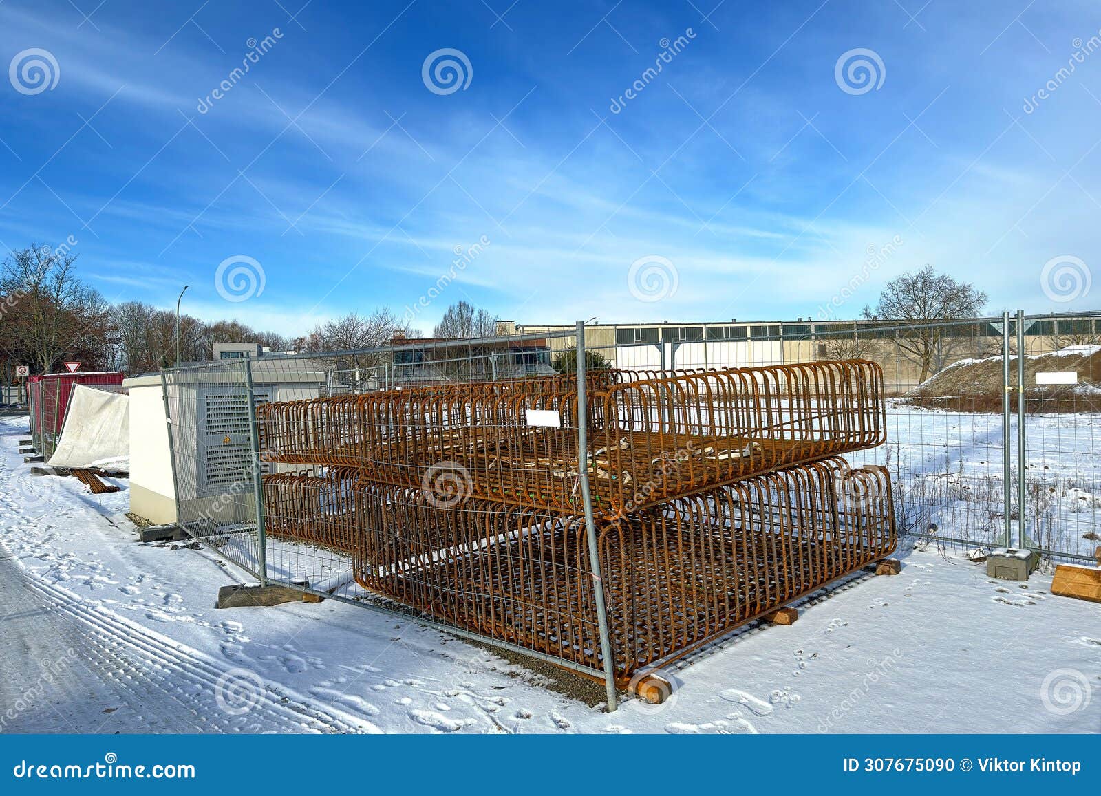 Reinforcement Structures on a Snow-covered Construction Site. Stock ...