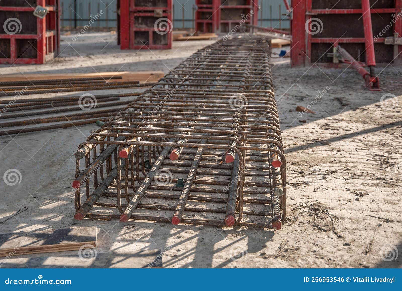 Reinforcing Cages For Bored Piles Stacked At The Construction Site ...