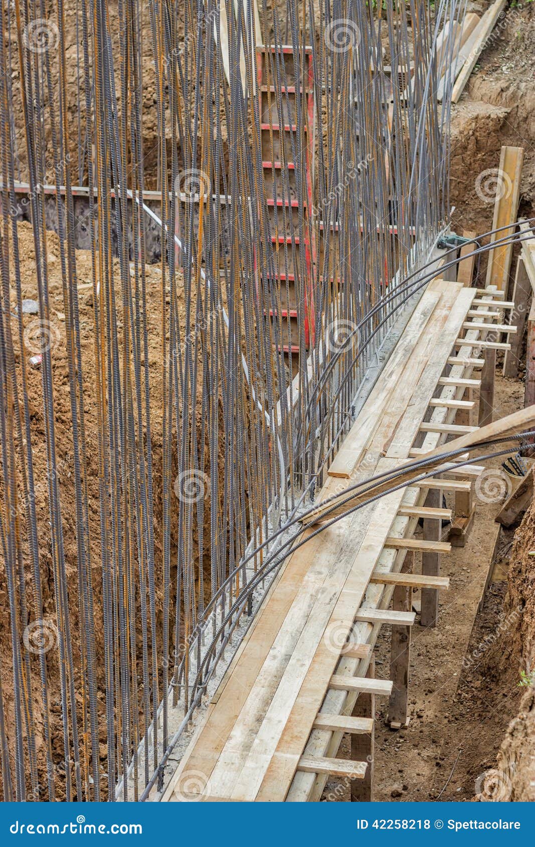 Reinforcing for Concrete Wall Standing in a Cement Stock Photo - Image ...