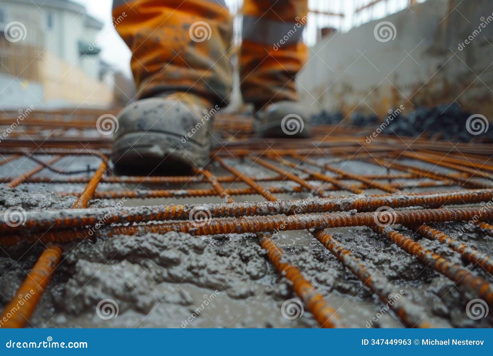 Reinforcing Grid for Pouring Concrete at a Construction Site Stock ...