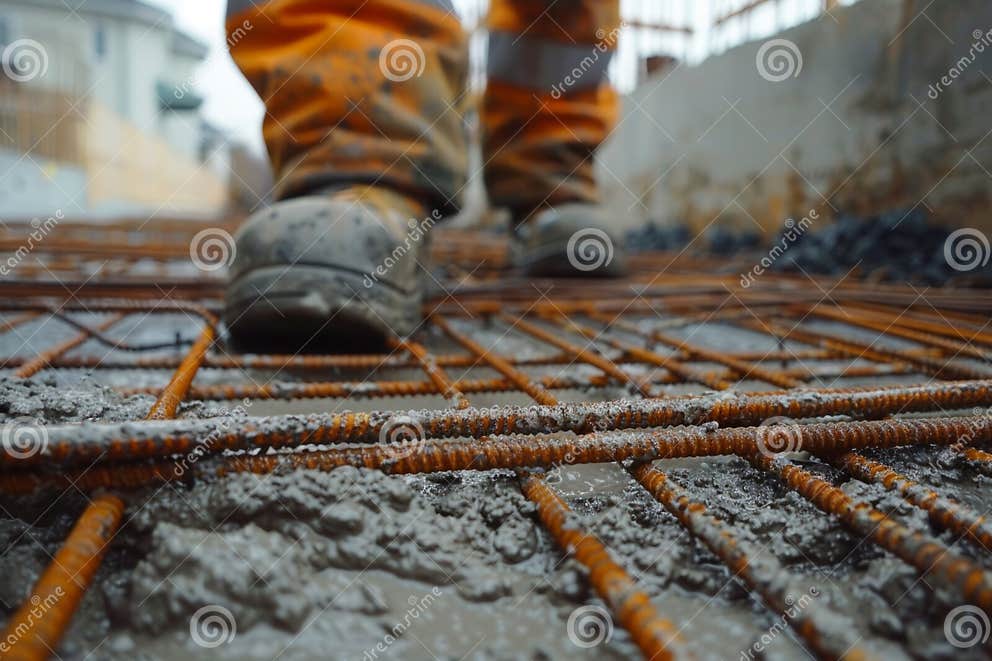 Reinforcing Grid for Pouring Concrete at a Construction Site Stock ...
