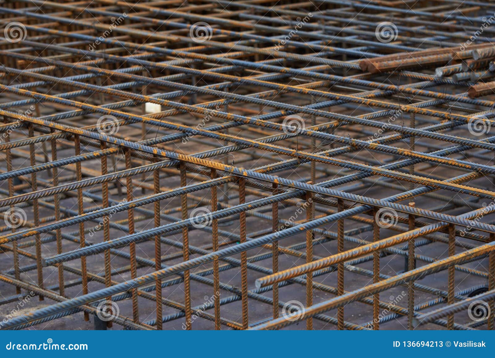Reinforcing Iron Rusty Mesh for Concrete Foundation. Stock Image ...