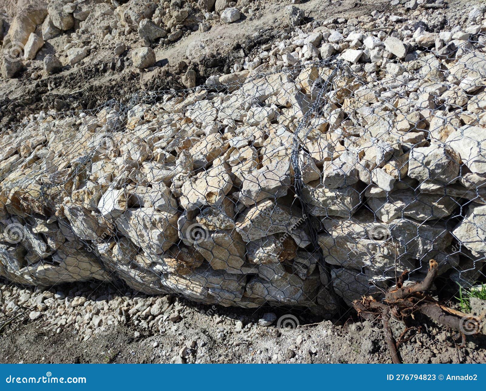 Reinforcing the Road with Stones in a Metal Mesh Stock Image - Image of ...