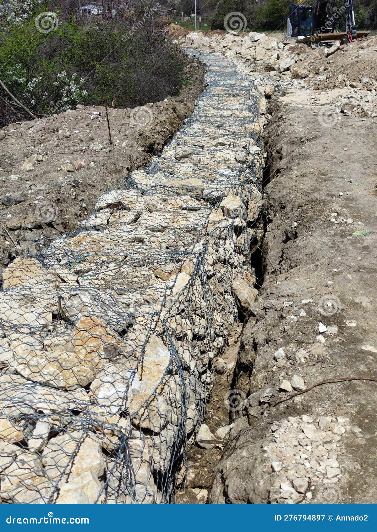 Reinforcing the Road with Stones in a Metal Mesh Stock Image - Image of ...