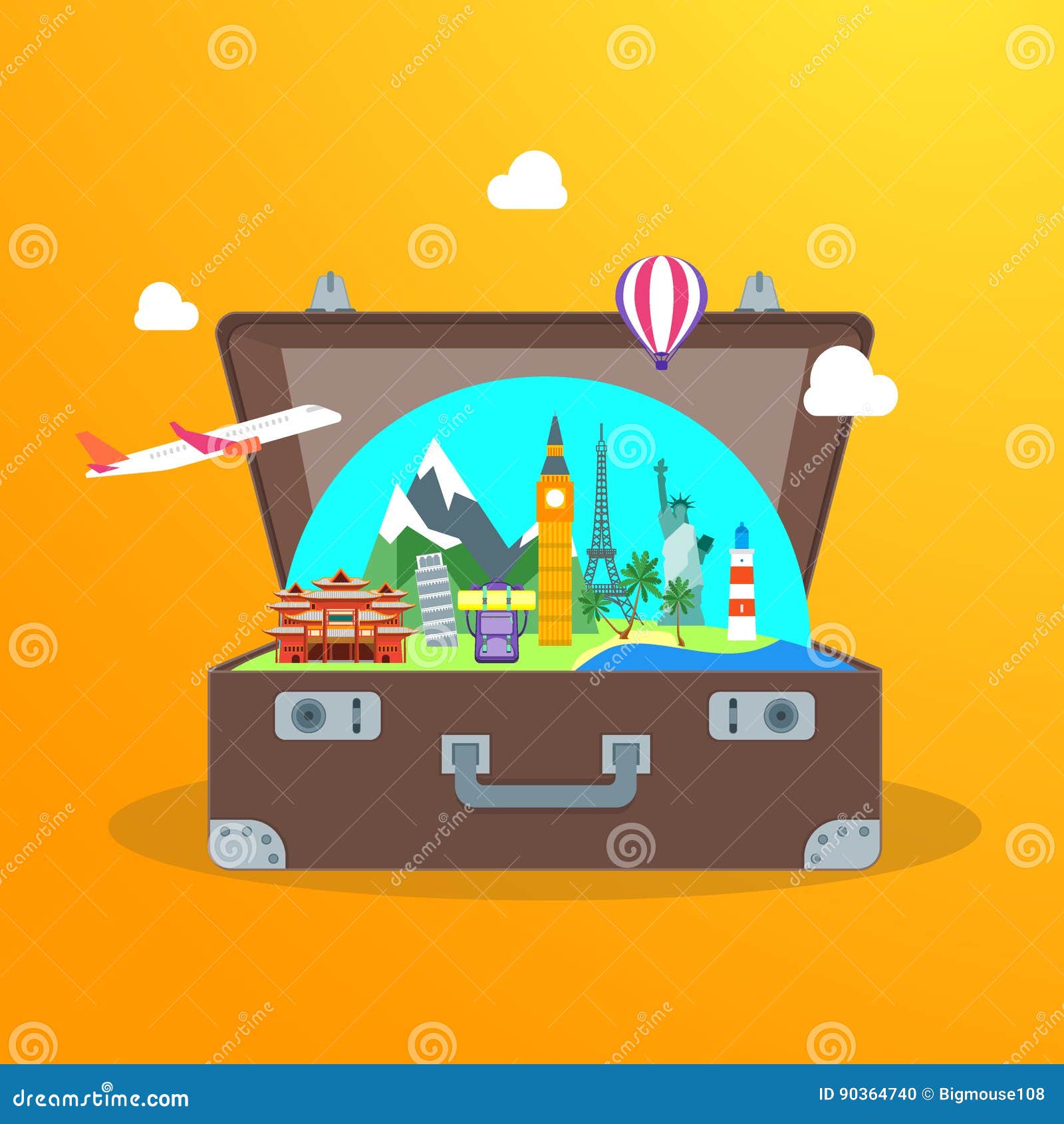 Reisconcept Met Open Koffer Vector Vector Illustratie - Illustration of ...