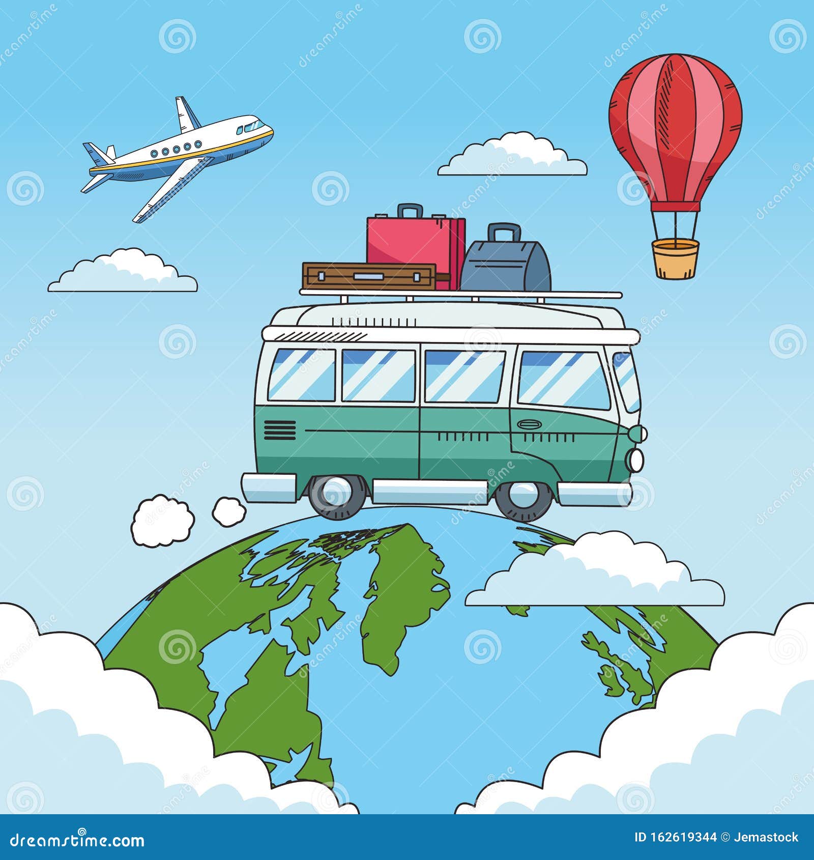 Reizen Rond De Wereld Met De Planeet Vector Illustratie - Illustration ...