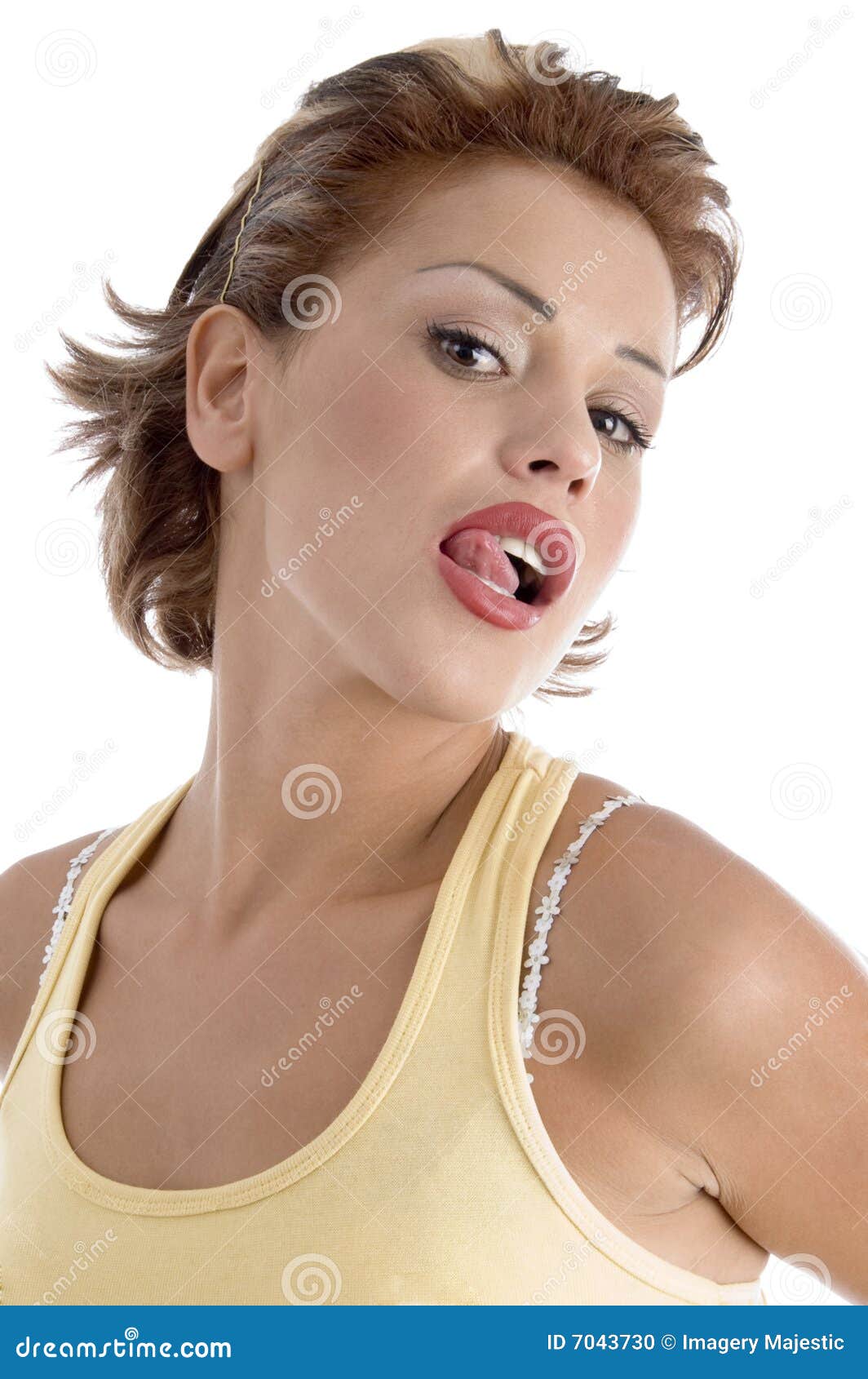 Reizvolle Frau Die Ihre Lippen Leckt Stockfoto Bild Von Person