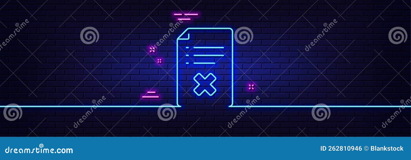 Reject File Line Icon. Decline Document Sign. Neon Light Glow Effect ...