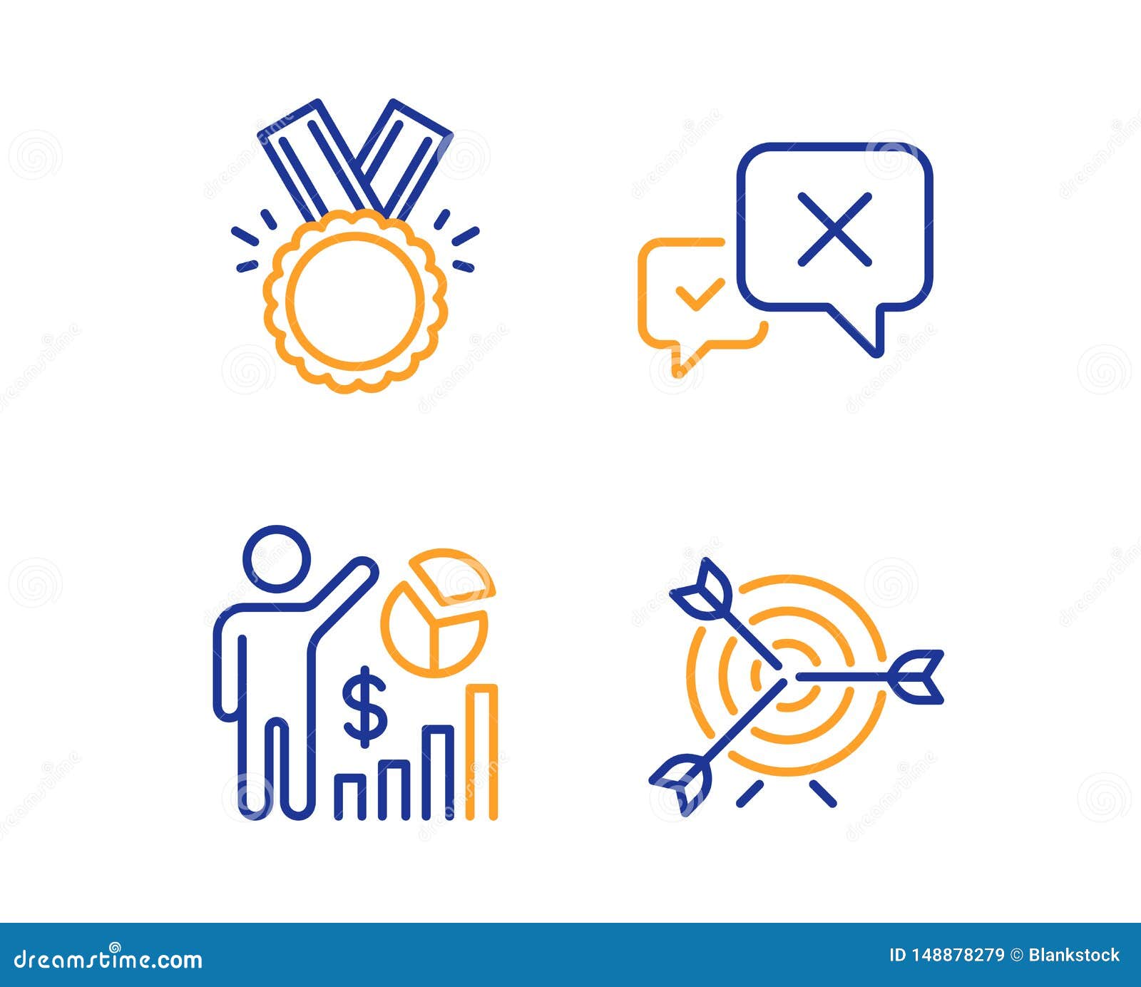 Reject, Pie Chart And Cogwheel Icons. Woman Read Sign. Delete Message ...