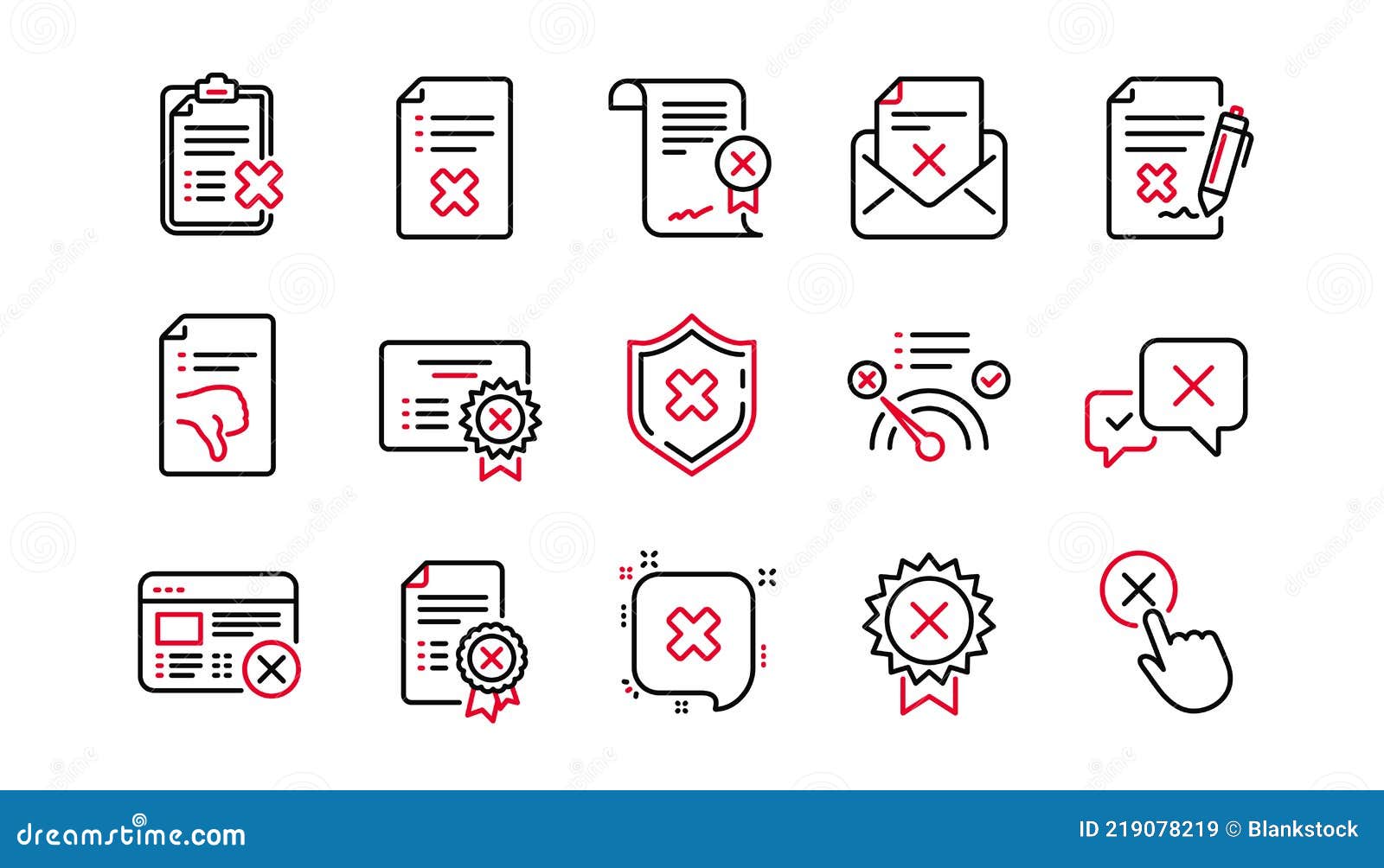 Reject Or Cancel Line Icons. Set Of Decline, Cancellation And Dislike ...