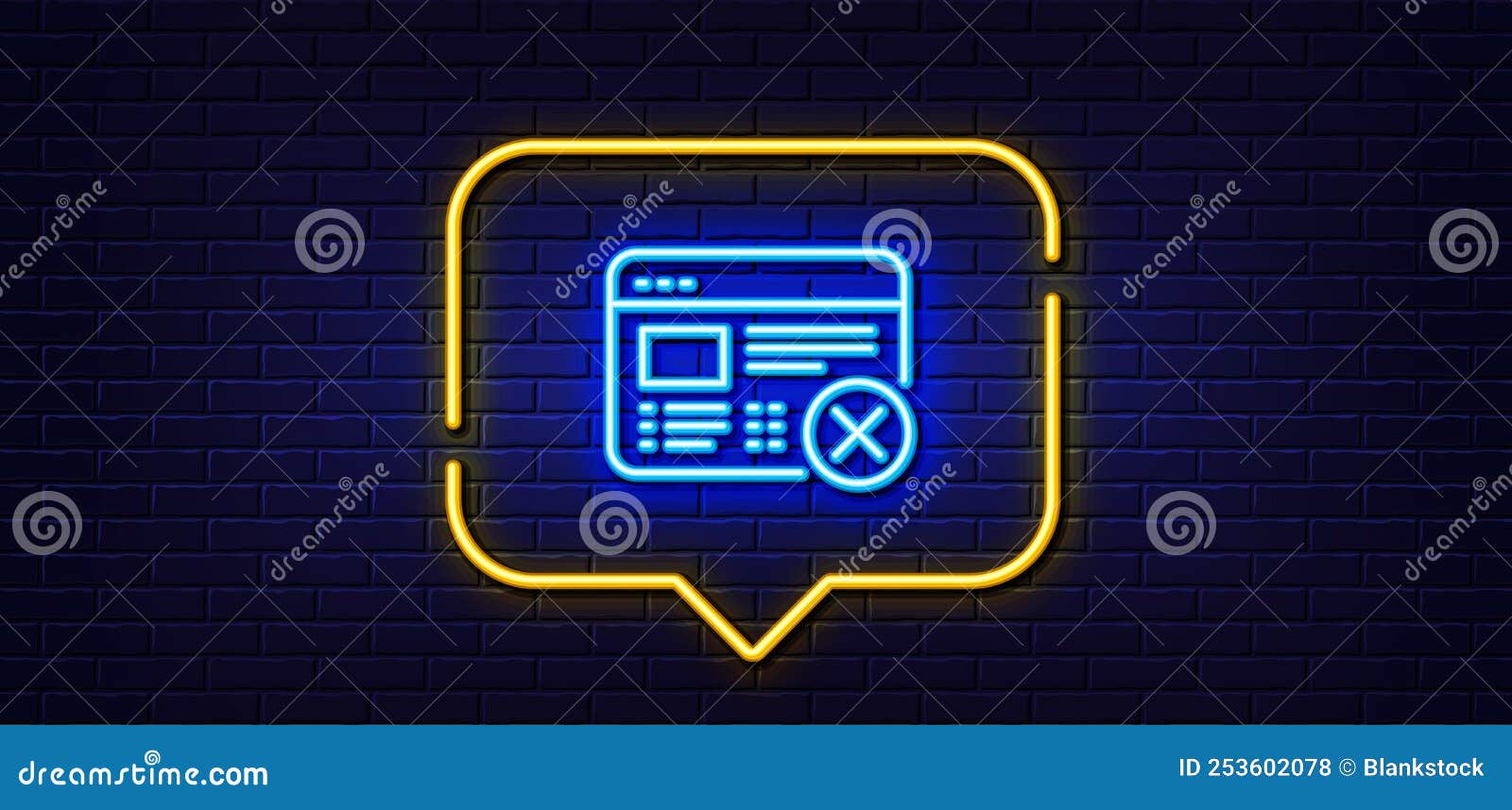 Reject Web Page Line Icon. No Internet Sign. Neon Light Speech Bubble ...