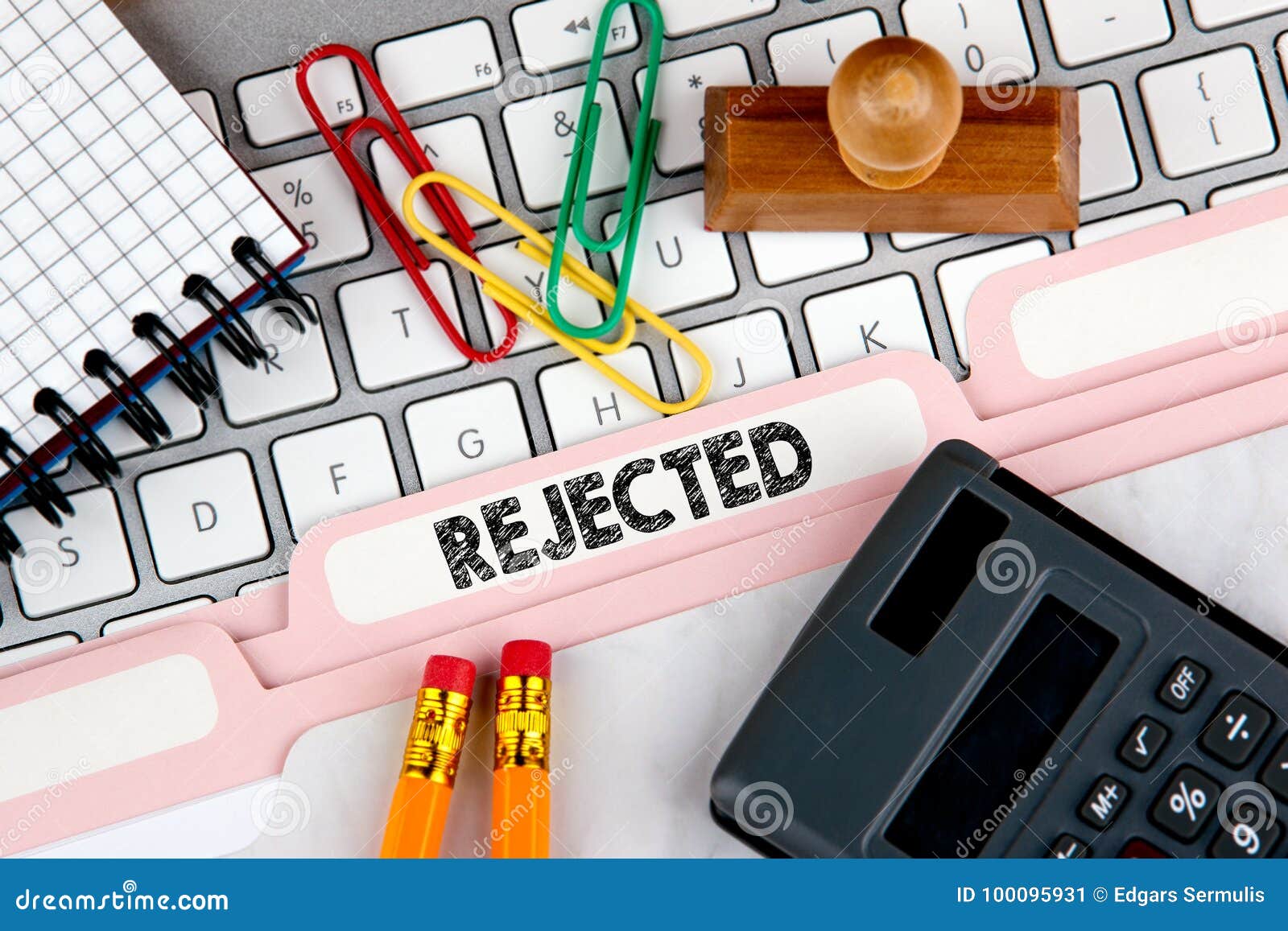 Rejected Concept. Folder Register on Background of Computer Keyboard ...