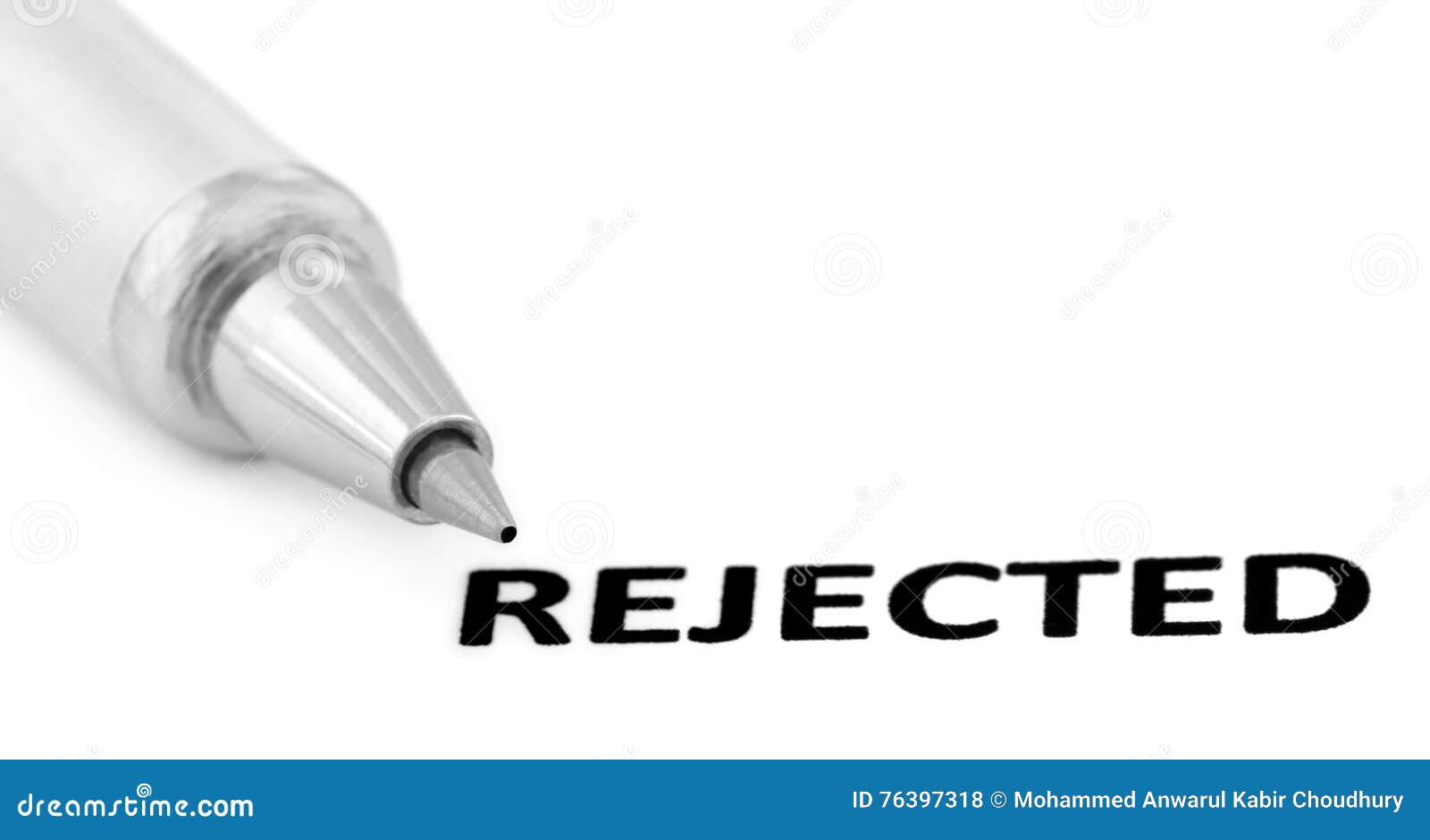 REJECTED printed in paper stock photo. Image of paper - 76397318