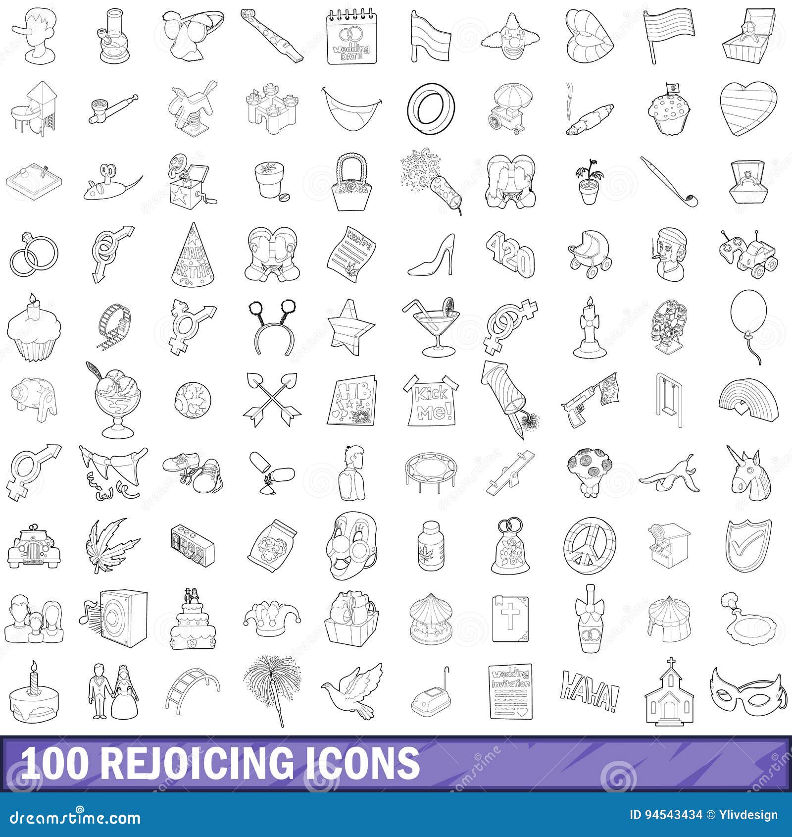 100 Rejoicing Icons Set, Outline Style Stock Vector - Illustration of ...