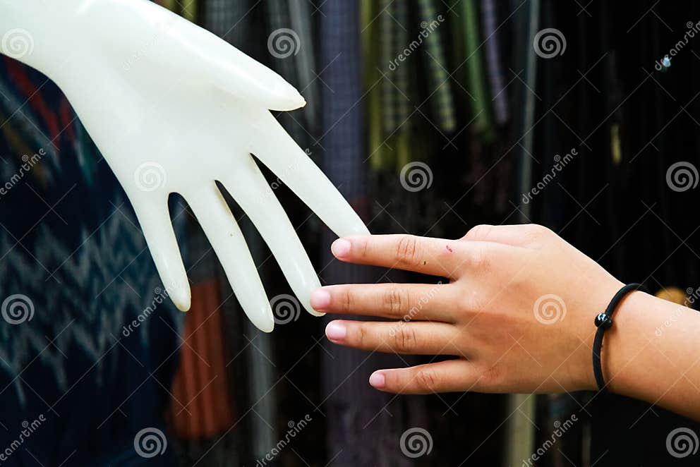 Relation Concept : Human Hand with Plastic Hand Stock Image - Image of ...