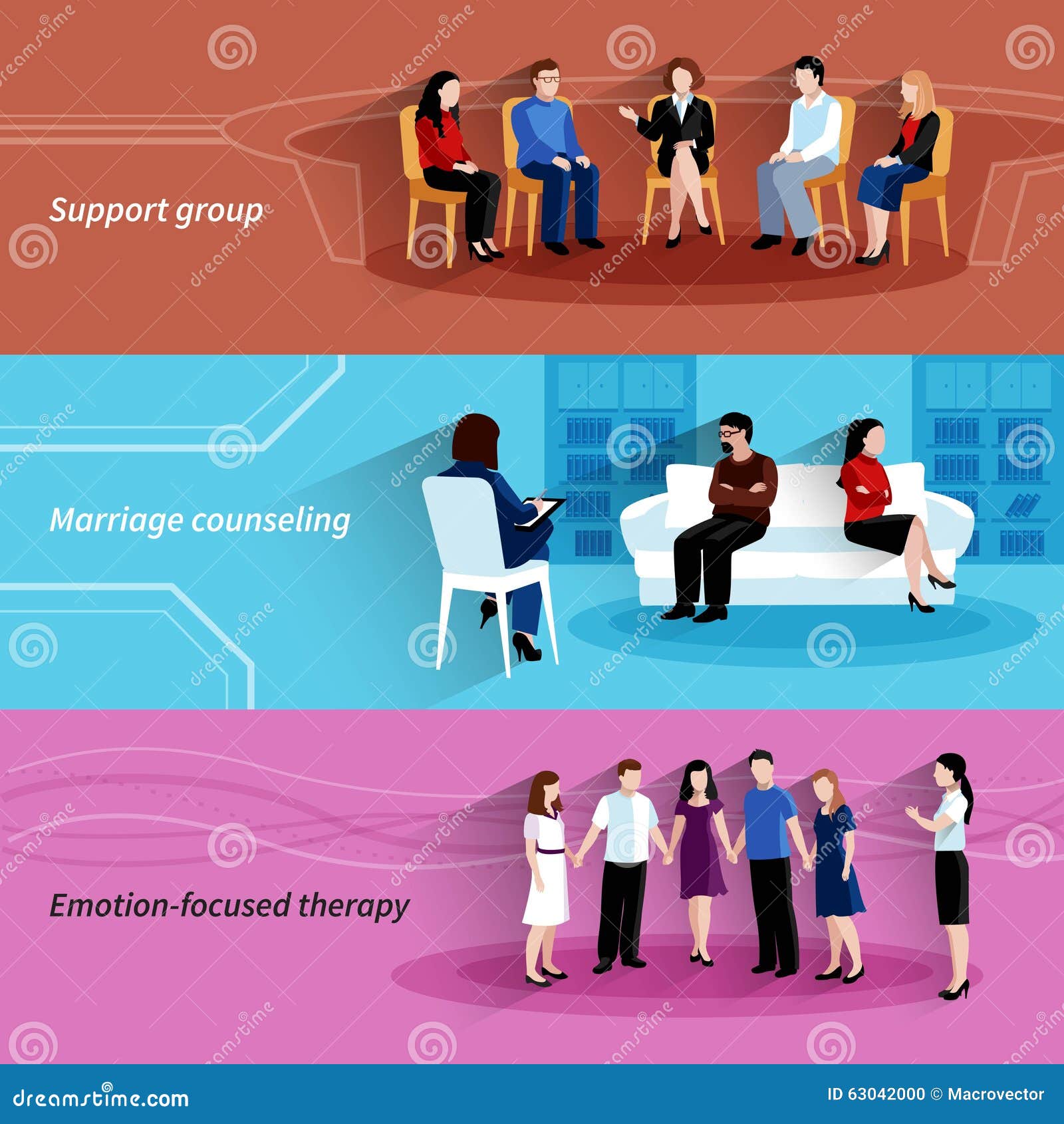 Relationship Counseling Therapy Flat Banners Set Stock Vector ...