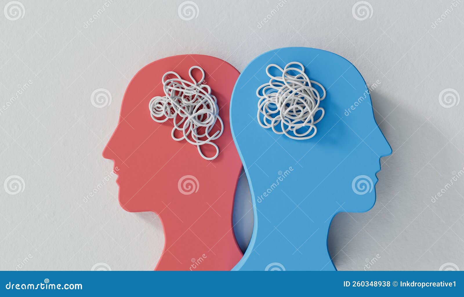 Relationship Issues. Two Heads with Complex Tangled Brain Stock ...