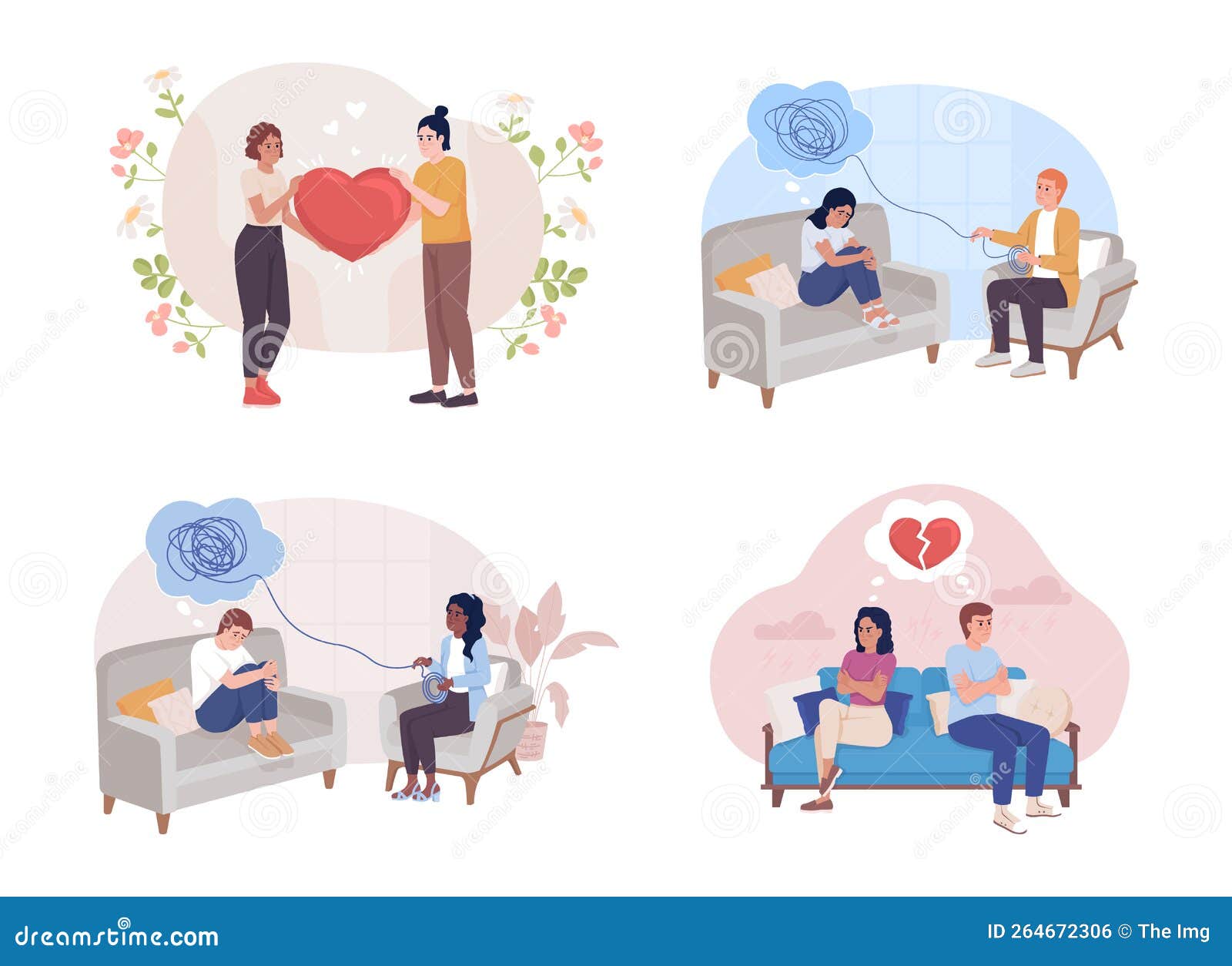 Relationship Problem Flat Concept Vector Illustration Set Stock Vector ...