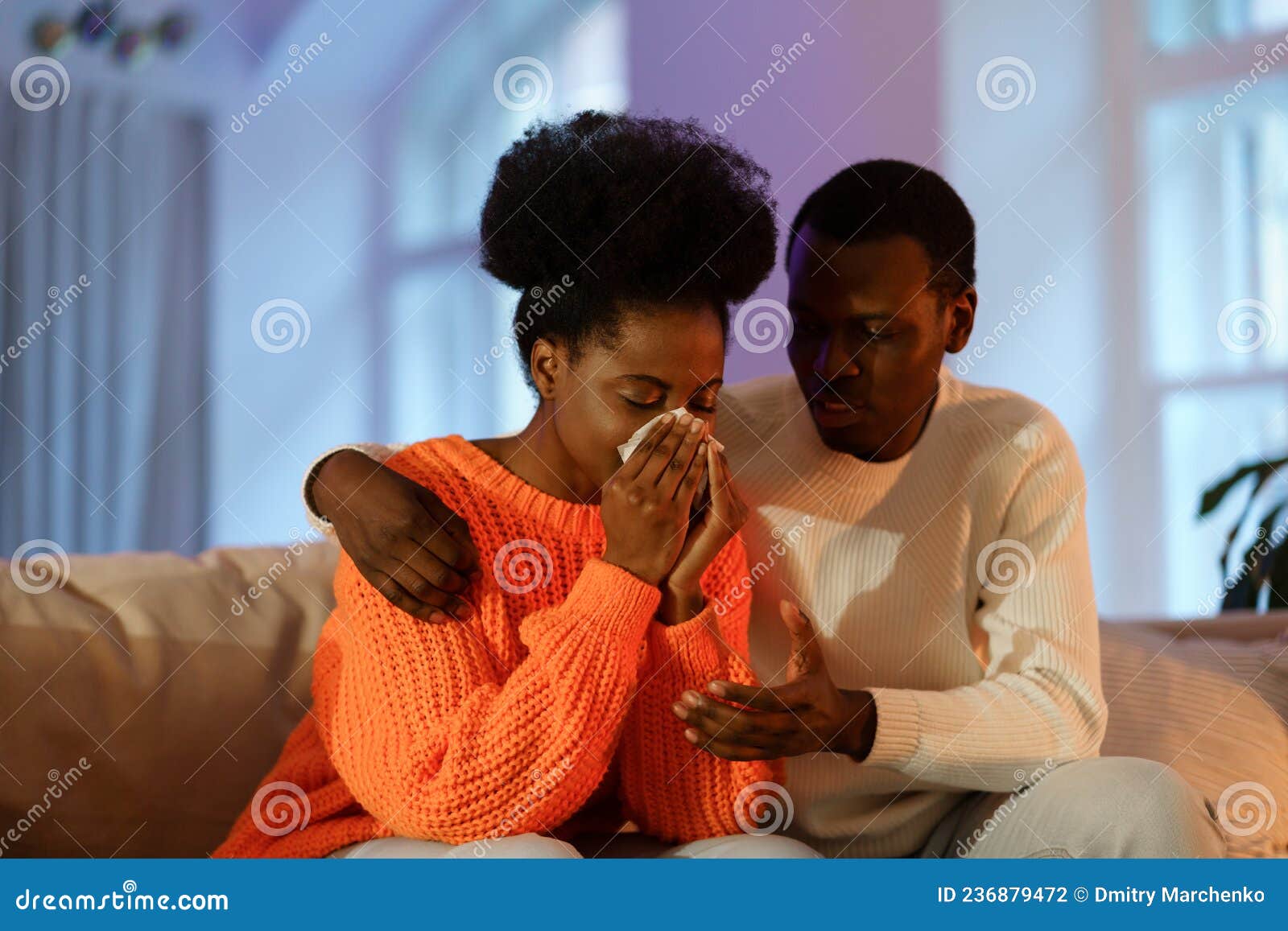 Relationship Problems. Sad African Woman with Handkerchief Crying after ...