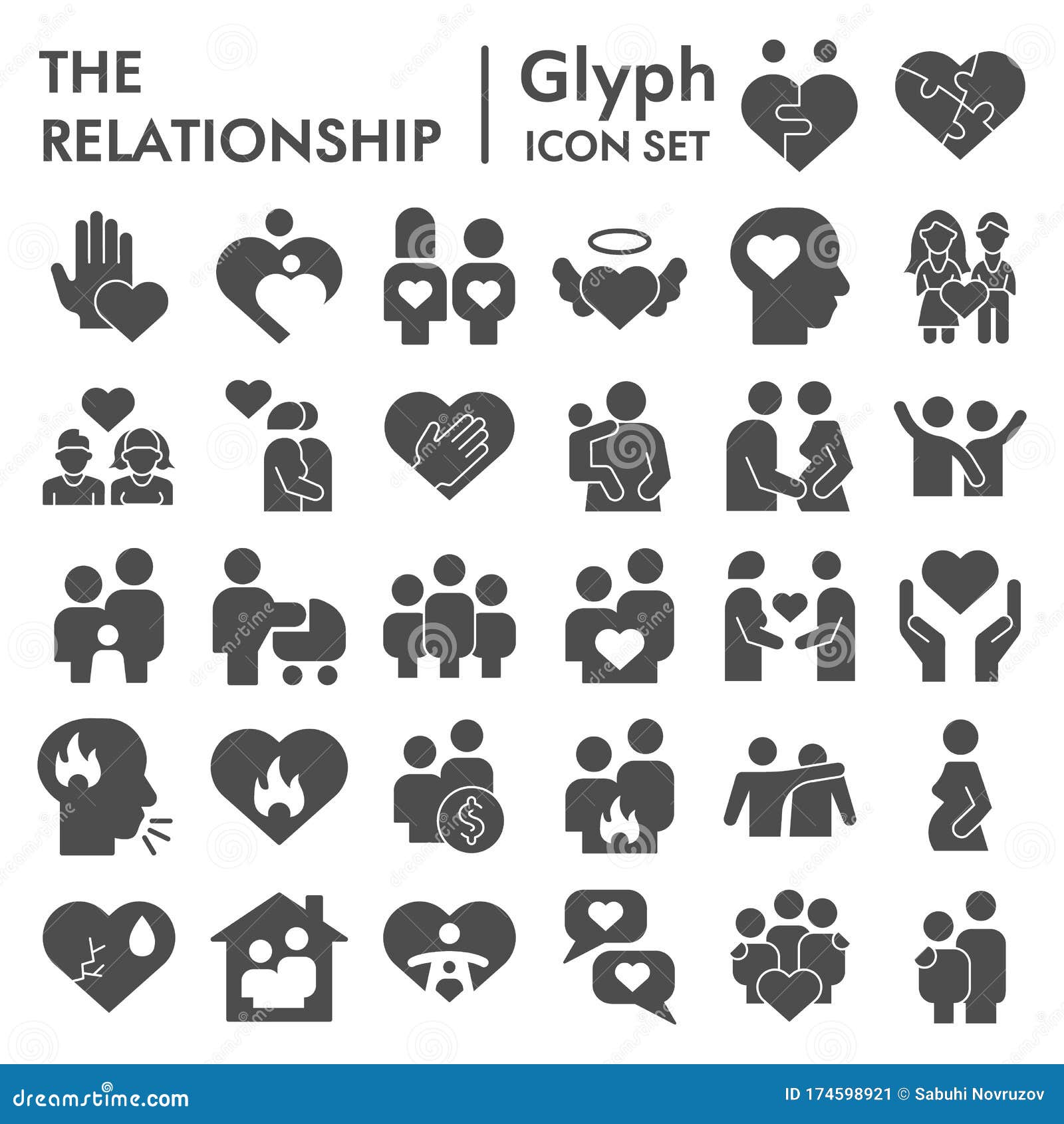 Relationship Solid Icon Set. People Connection Collection, Vector ...