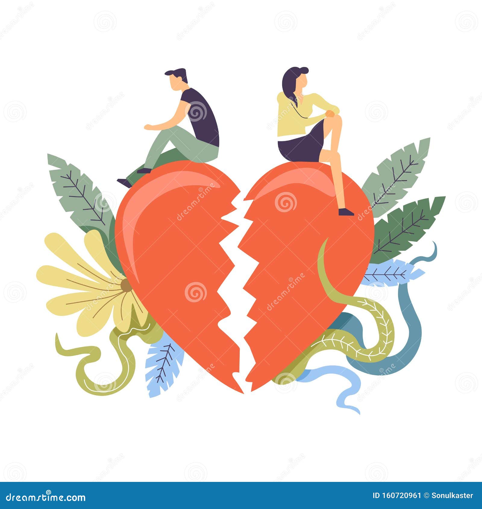Relationship Themed Couple Break Up Concept Illustration Stock Vector